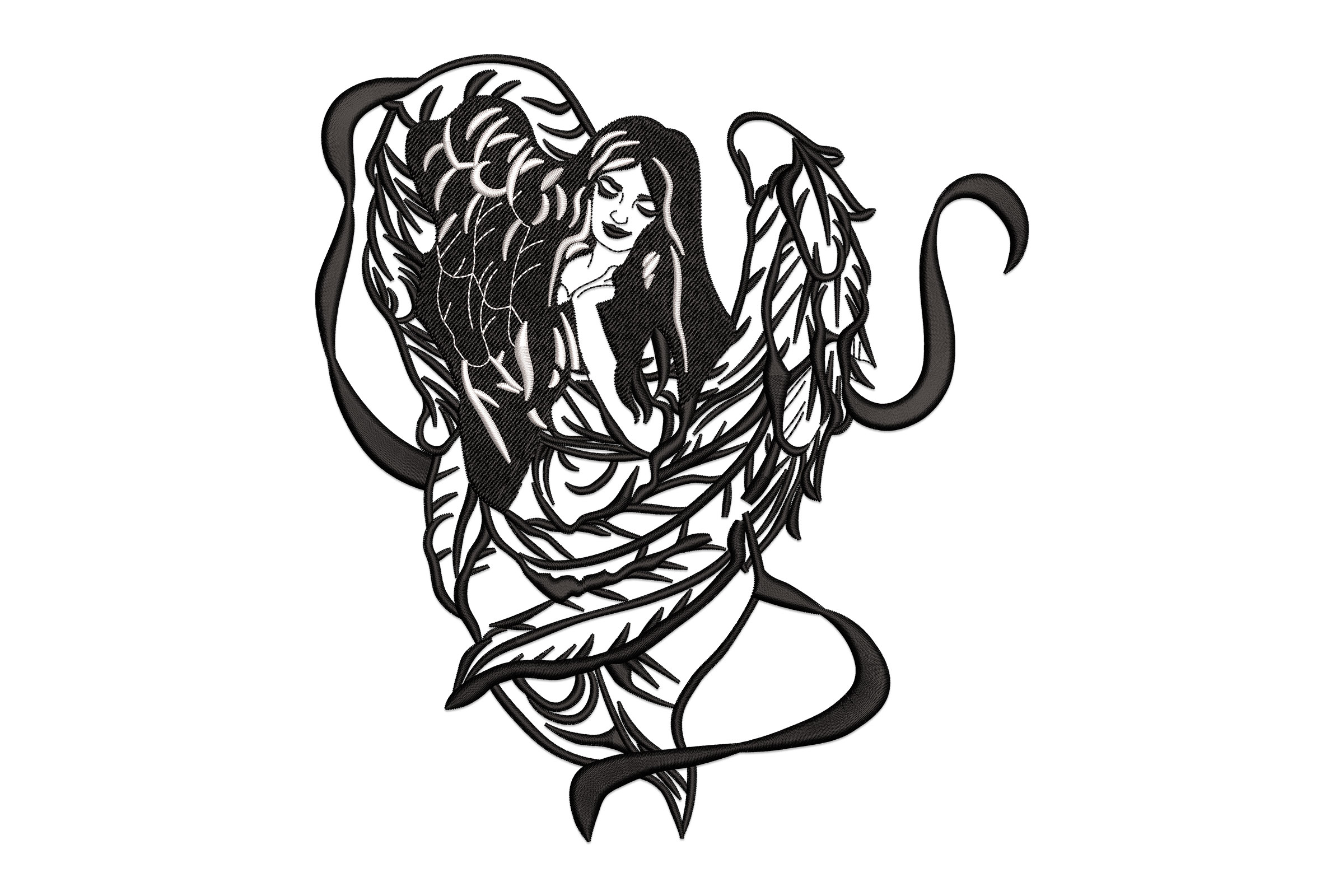 Angelic Woman Wrapped in Wings Embroidery Design