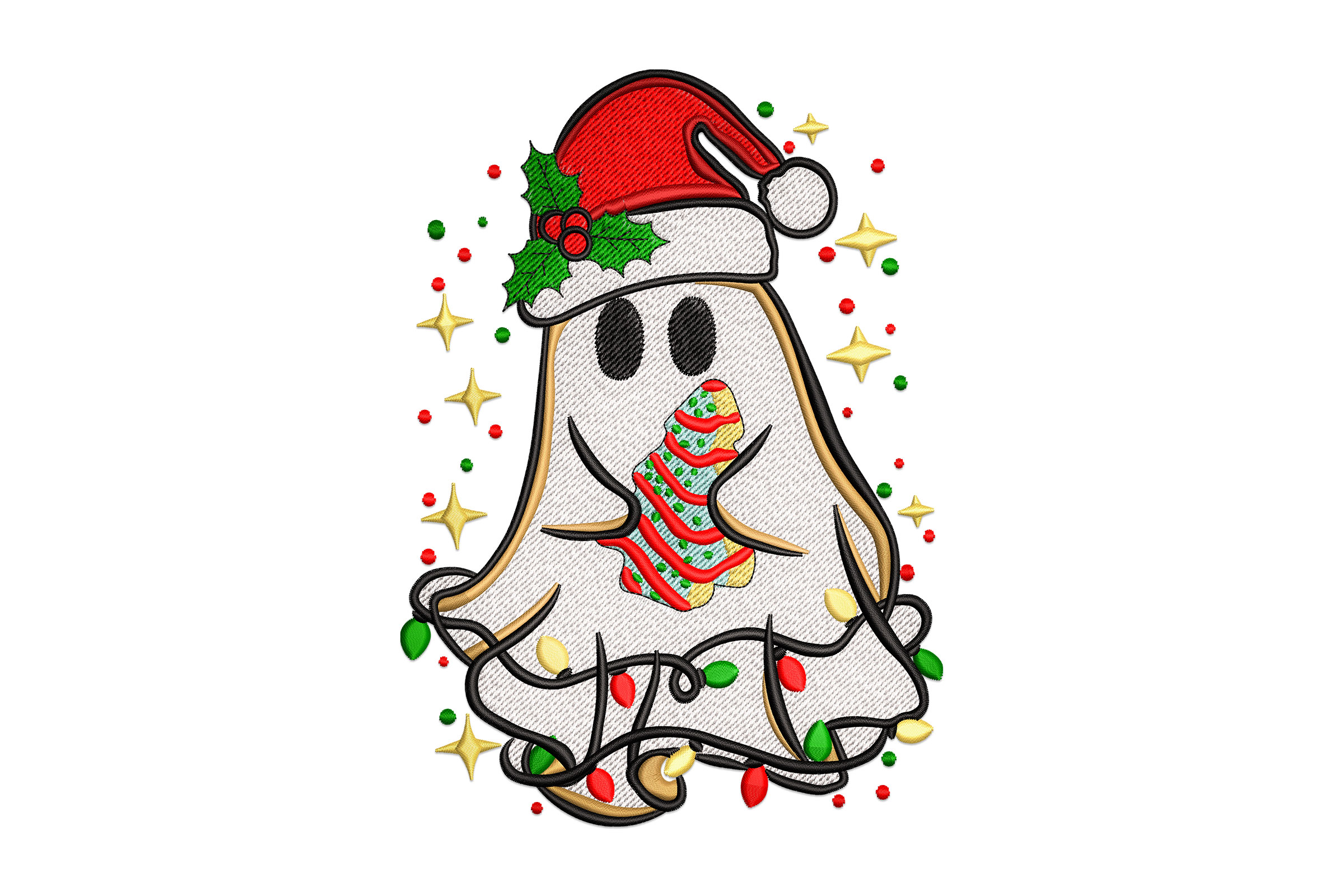 Christmas Ghost with Cookie Embroidery Design