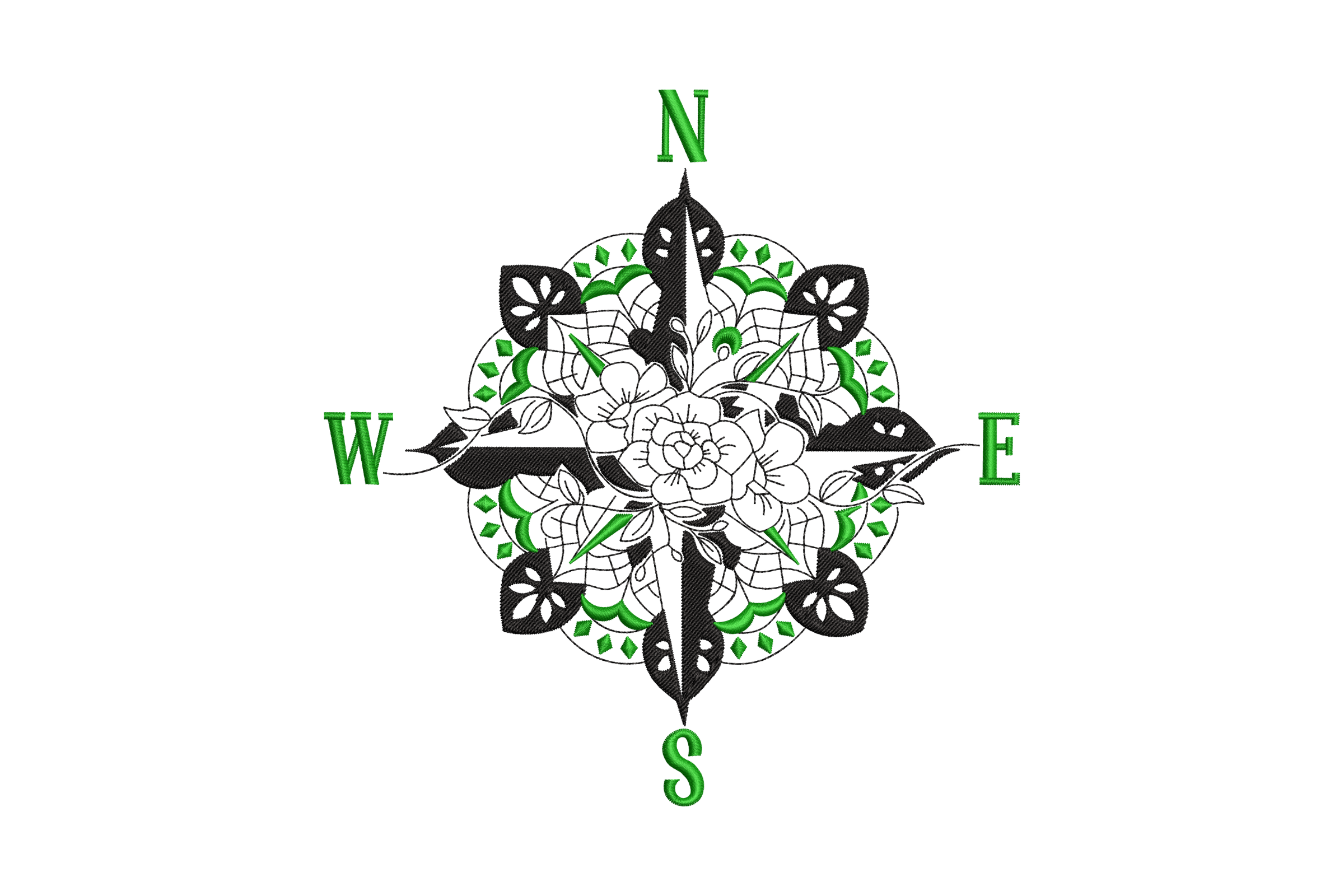 Floral Compass Embroidery Design