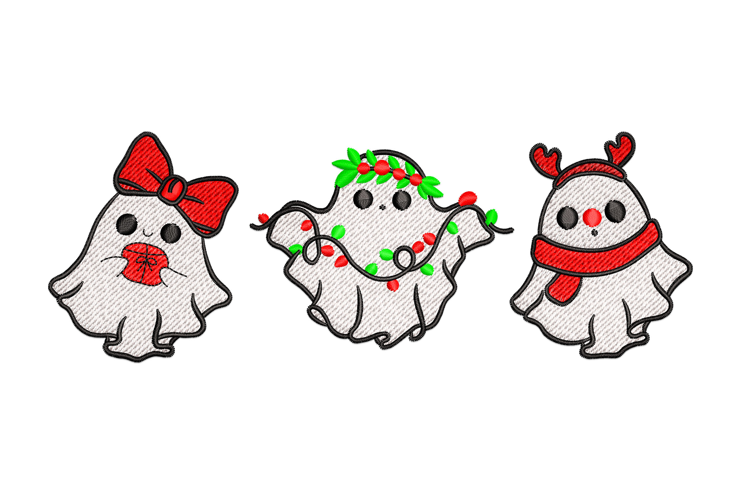 Free Holiday Spirit Ghost Trio Embroidery Design