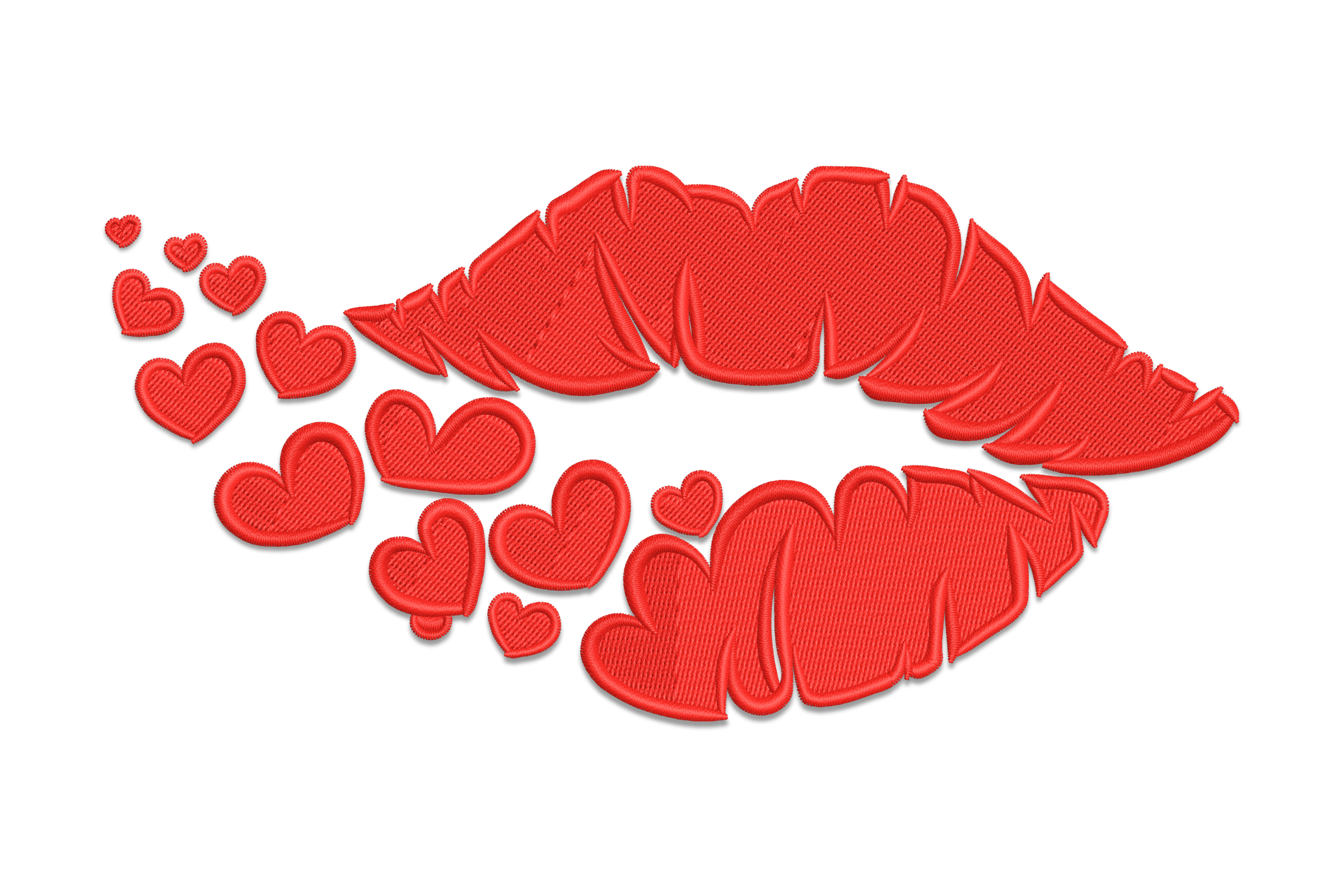 Free Kissy Lips with Hearts Embroidery Design