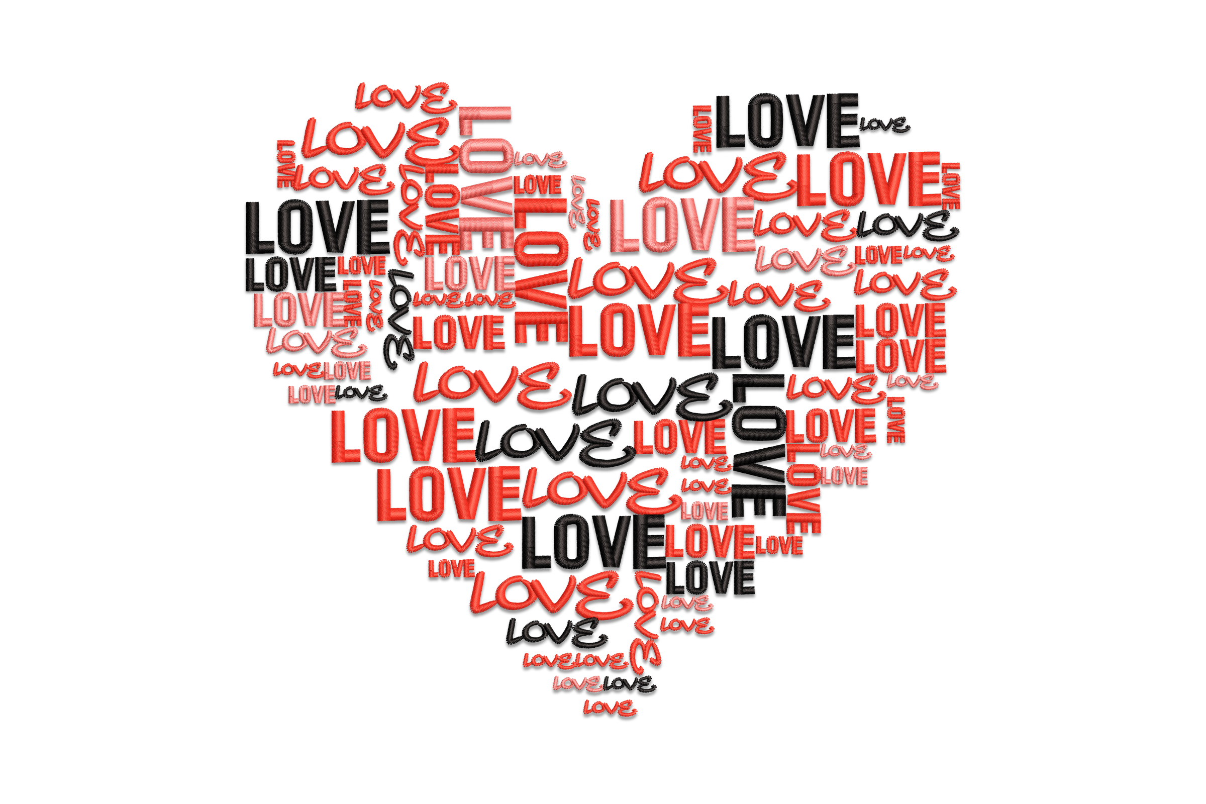 Free Love Word Cloud Typography Heart Embroidery Design