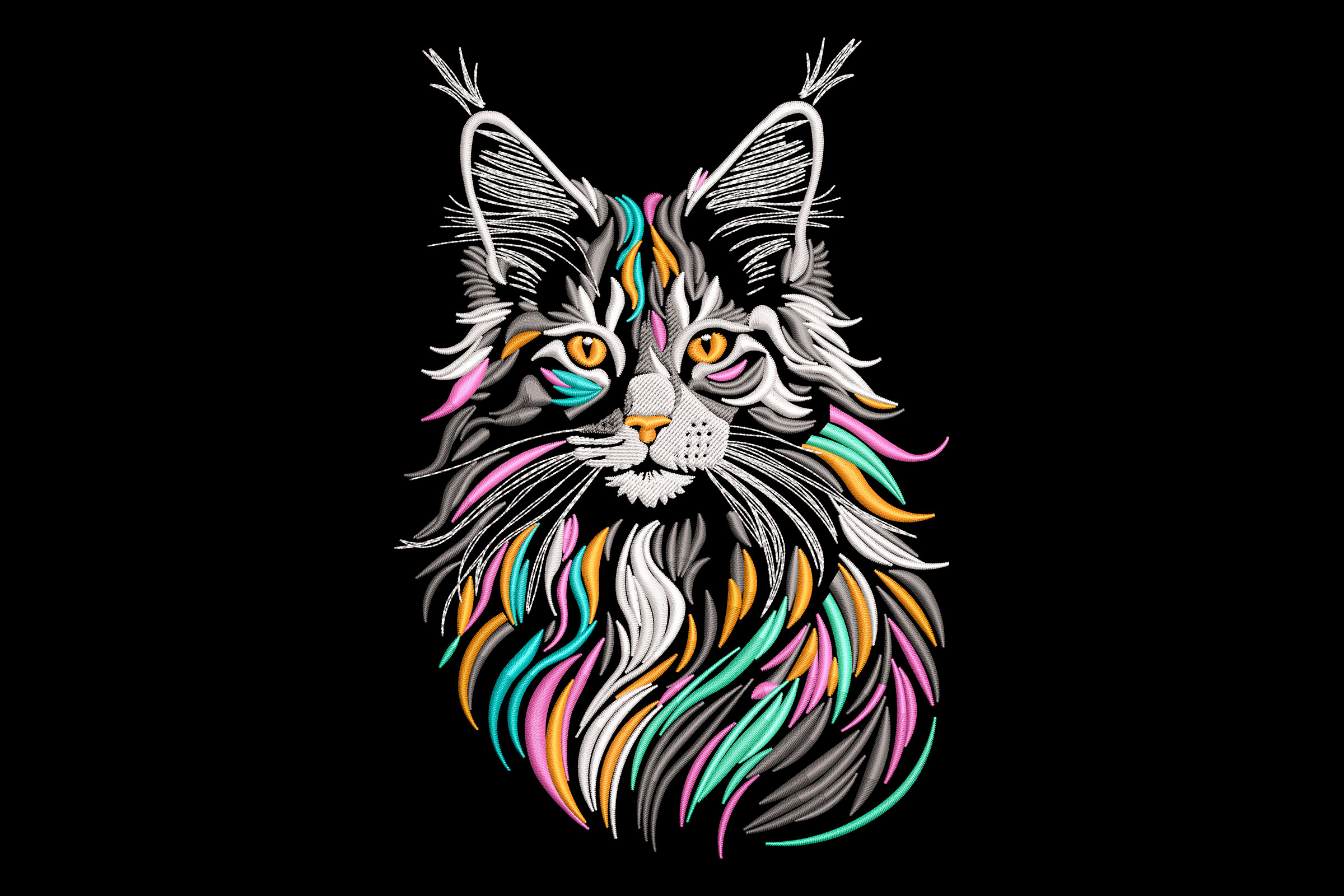 Premium Multicolor Maine Coon Embroidery Design