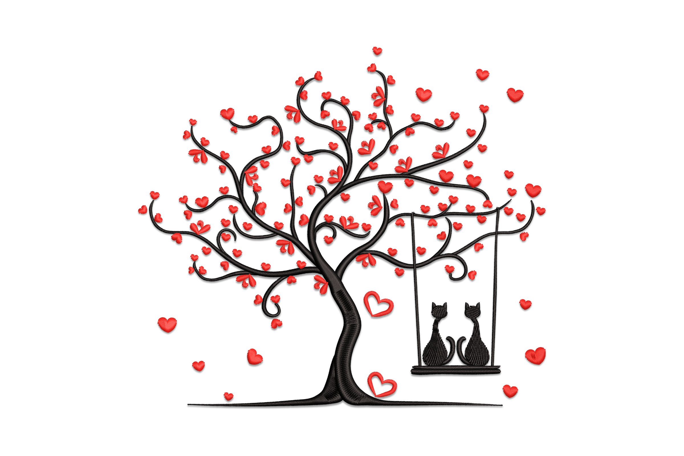 Free "Romantic Love Tree with Cats" Embroidery Design