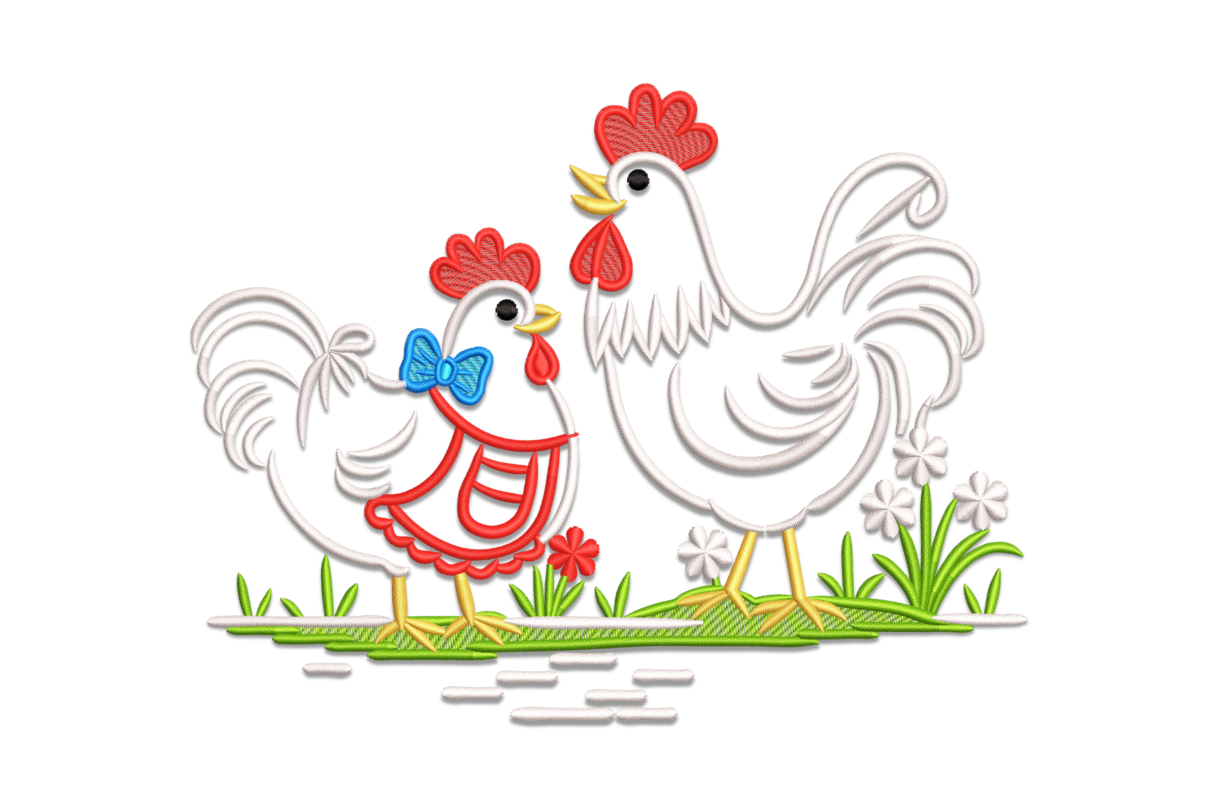 Rooster & Hen Embroidery Design