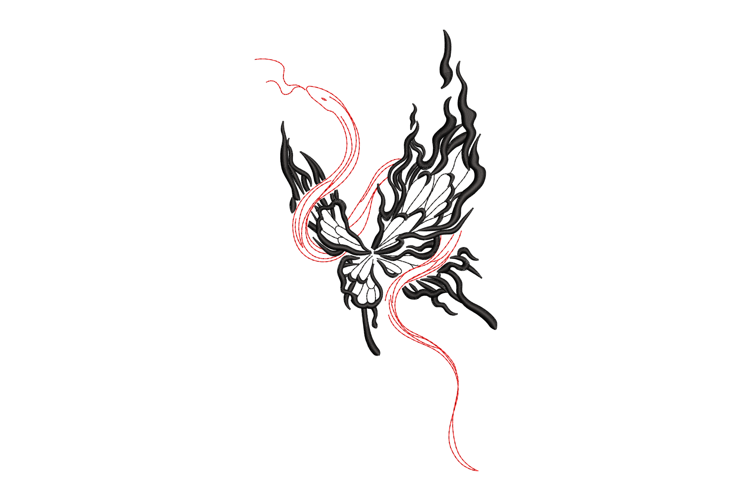 Free Snake and Butterfly Flame Embroidery Design