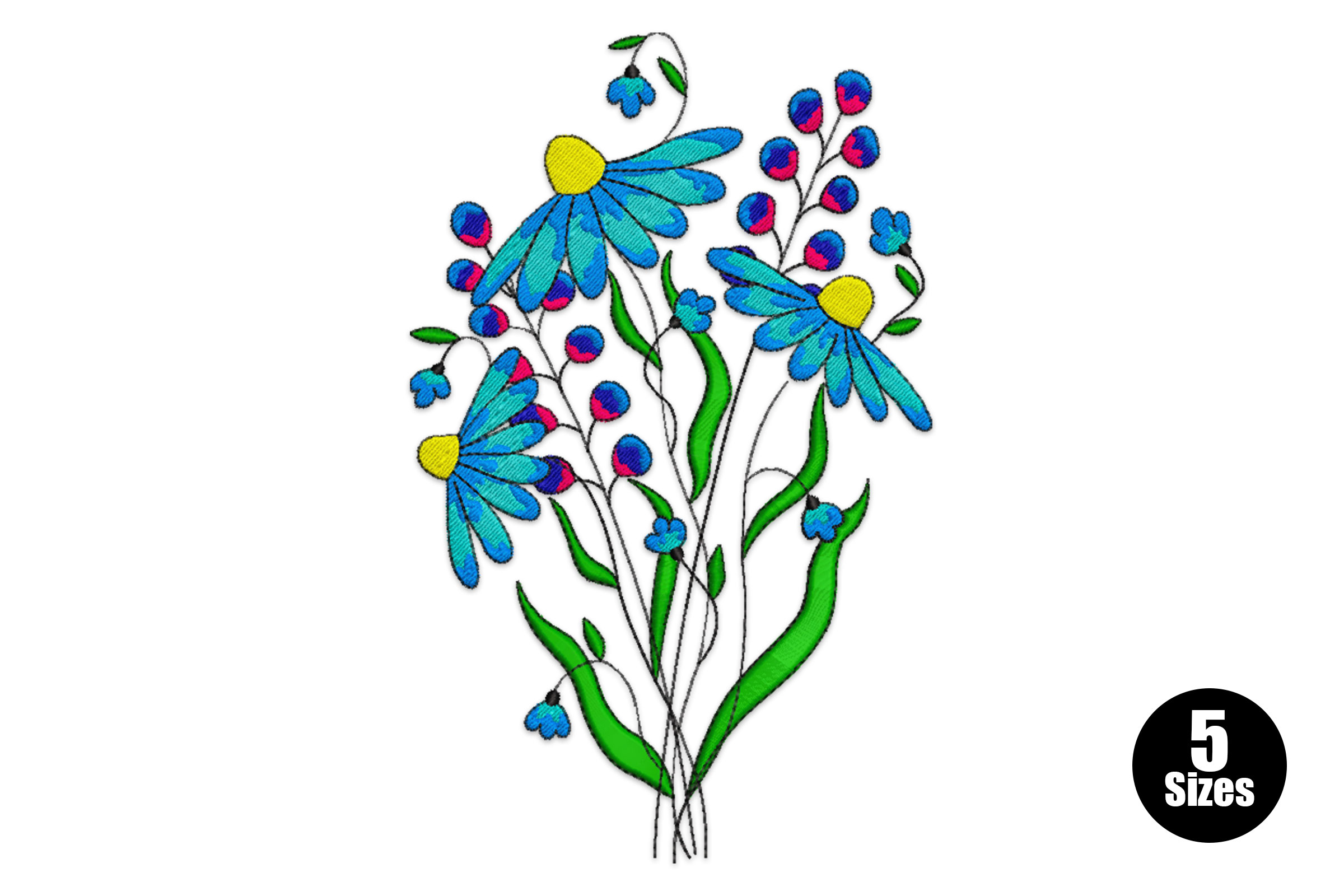Blue Daisy Bouquet Embroidery Design - Embroidery Lover