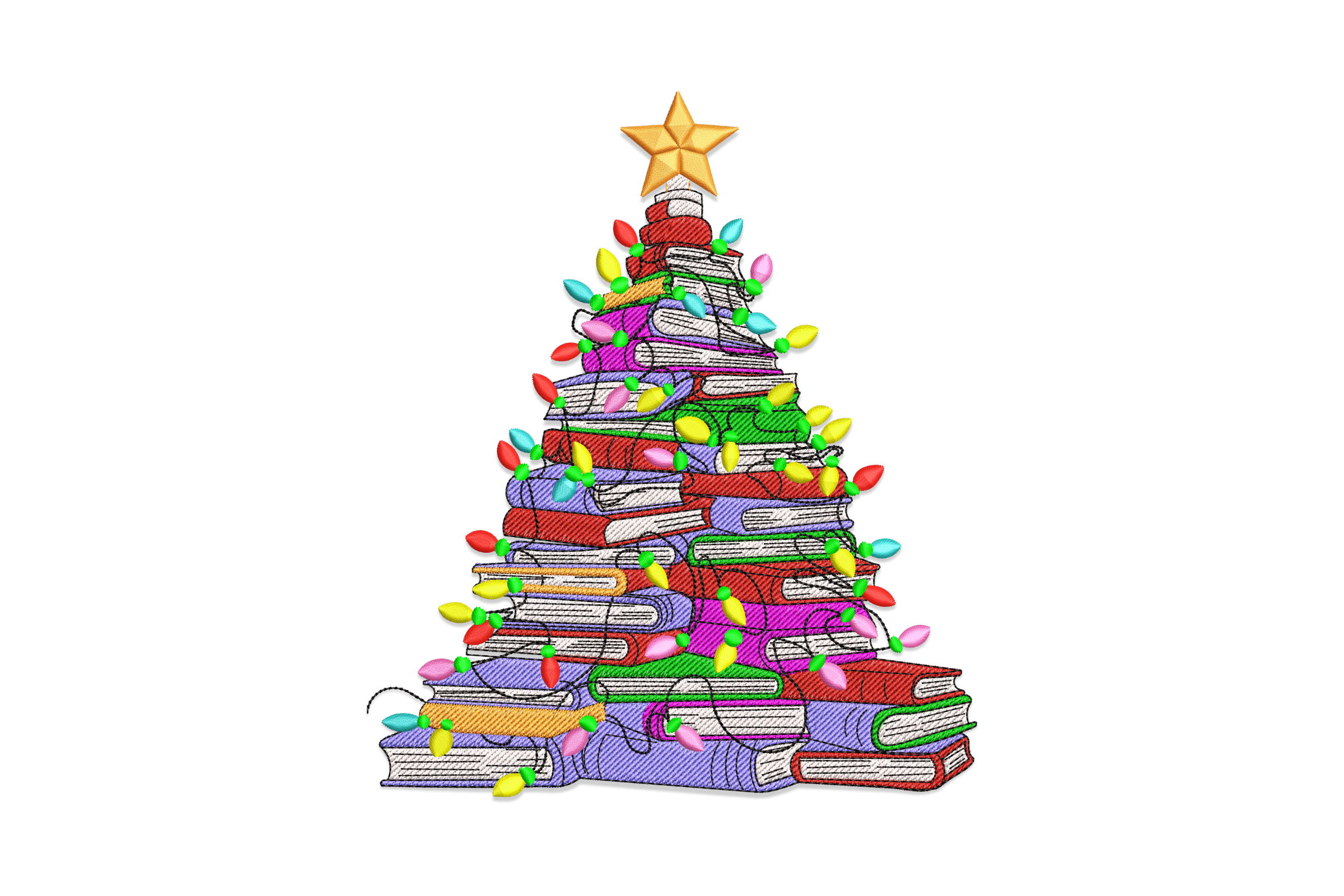 Book Stack Christmas Tree Embroidery Design