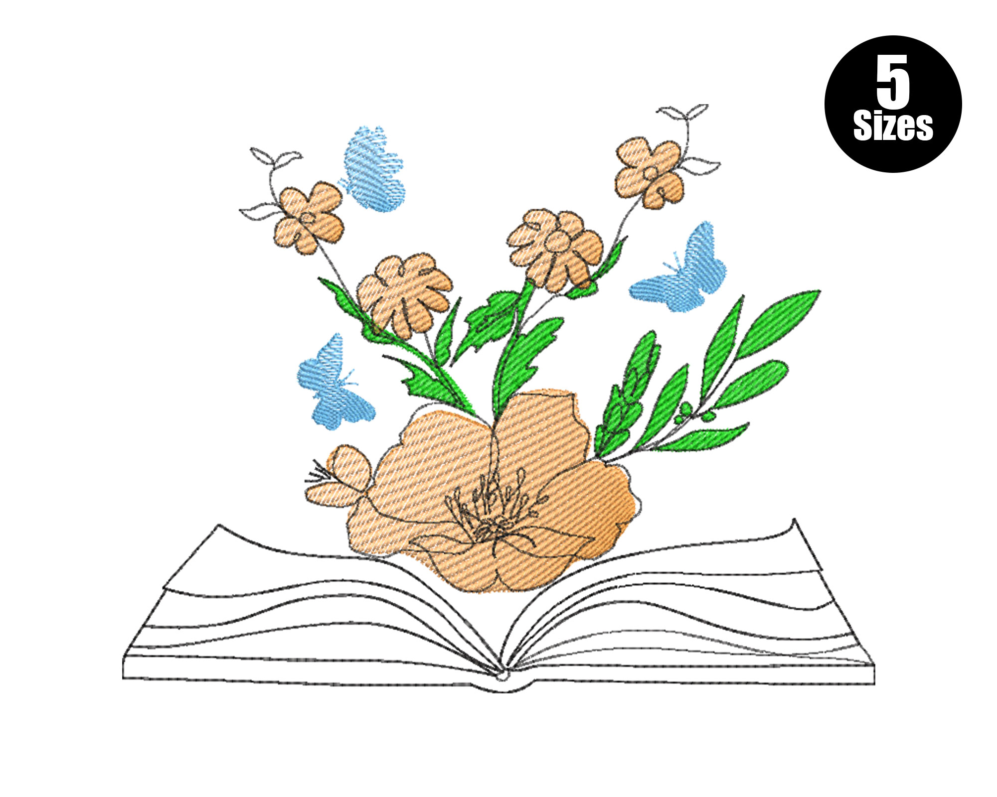 Book with Flowers & Butterflies Embroidery Design