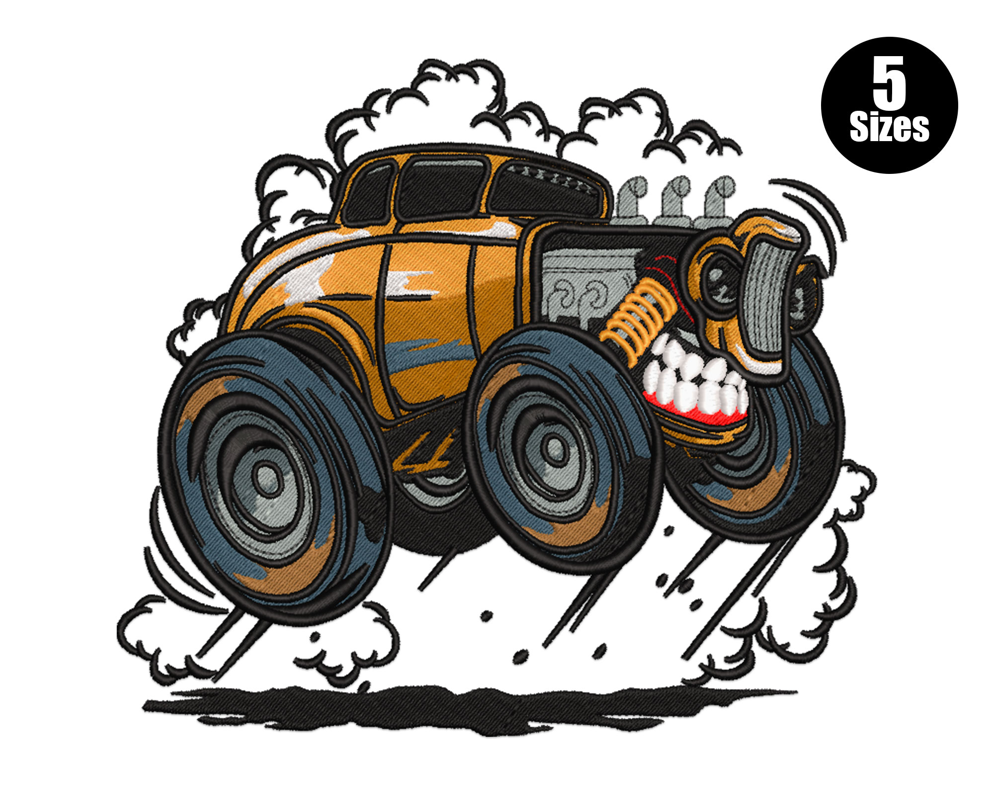 Cartoon Hot Rod Car Embroidery Design