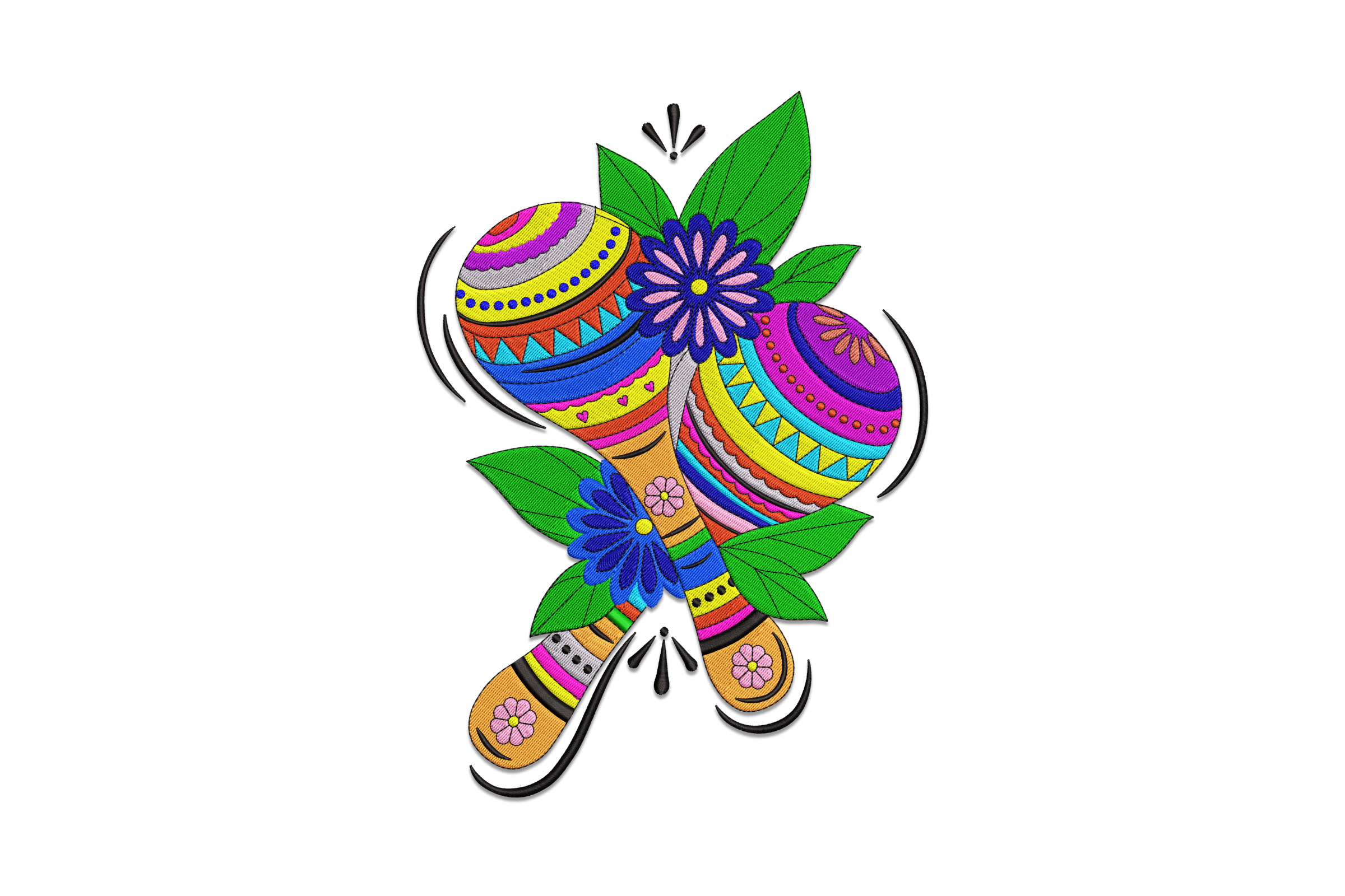 Colorful Maracas Embroidery Design