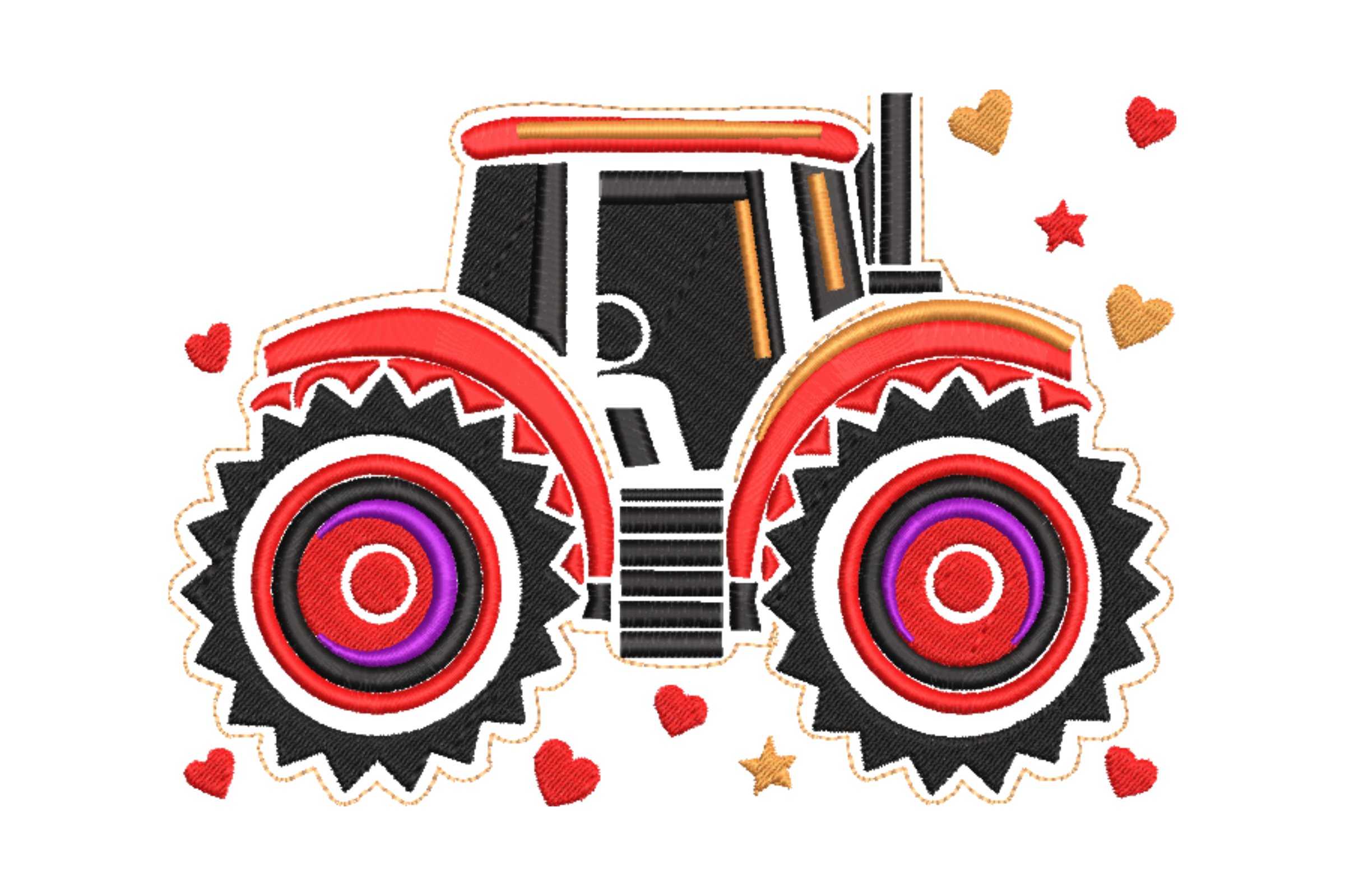 Colorful Tractor with Hearts Embroidery Design