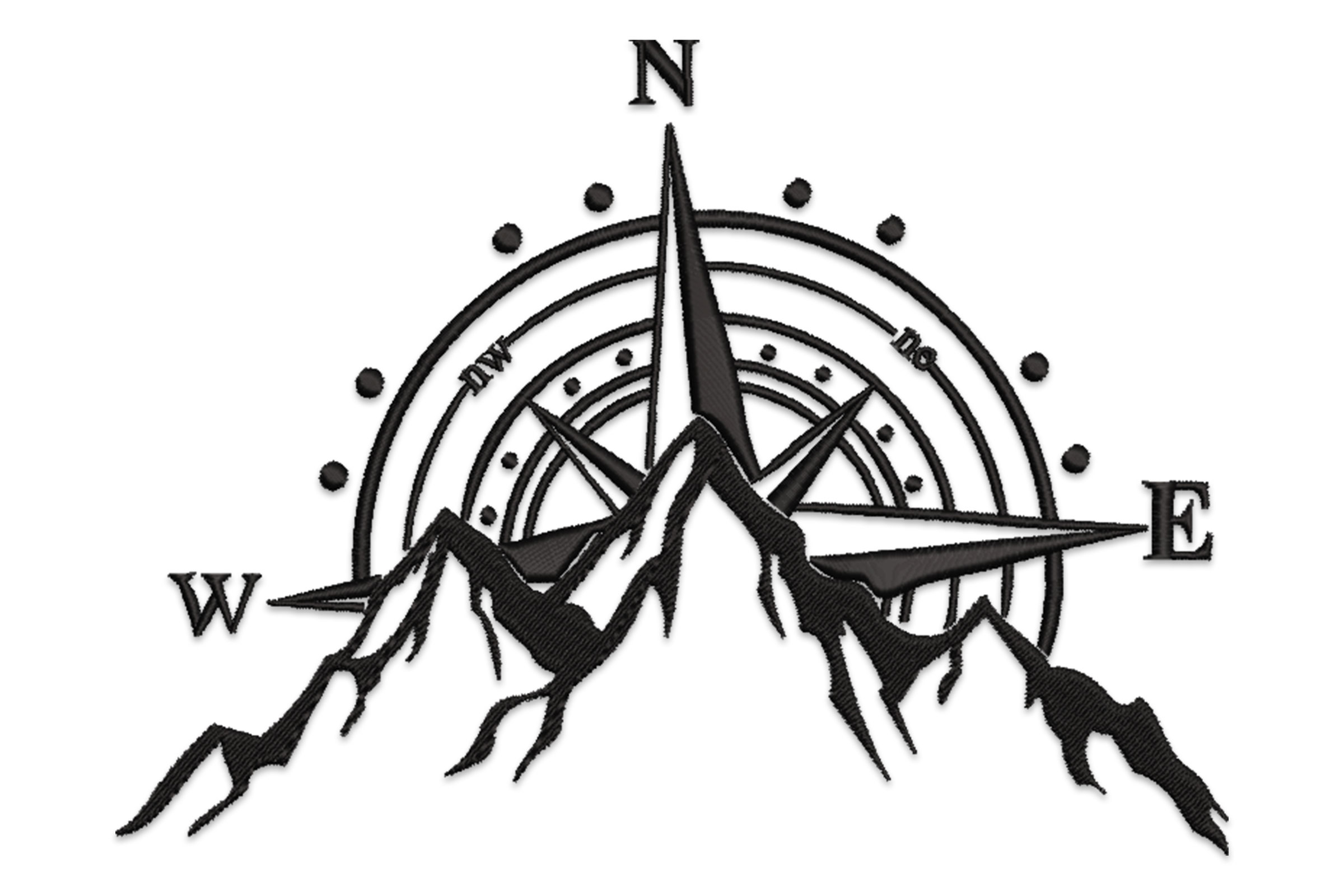 Compass with Mountains Embroidery Design