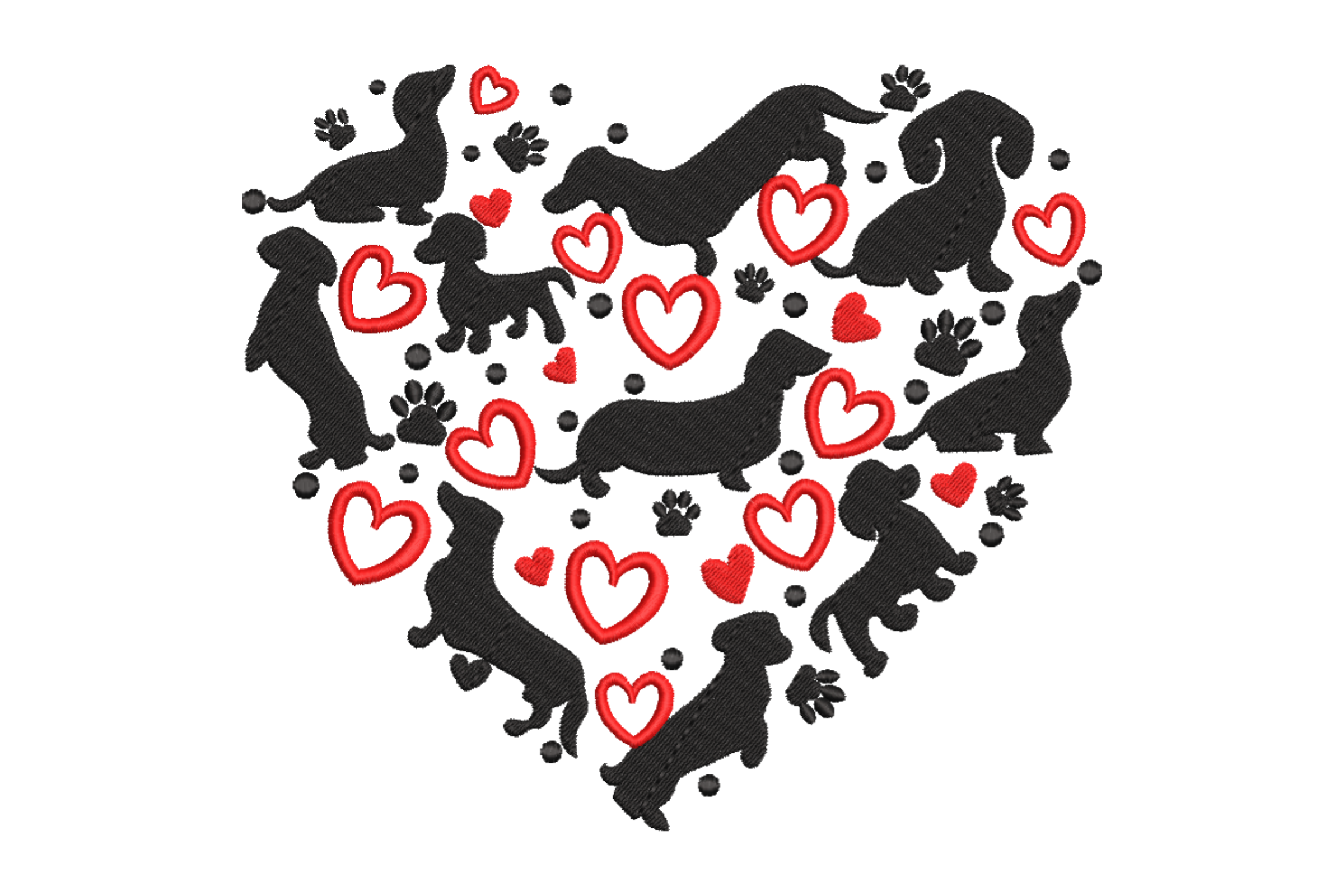 Free Dachshund Dogs in Heart Shape Embroidery Design