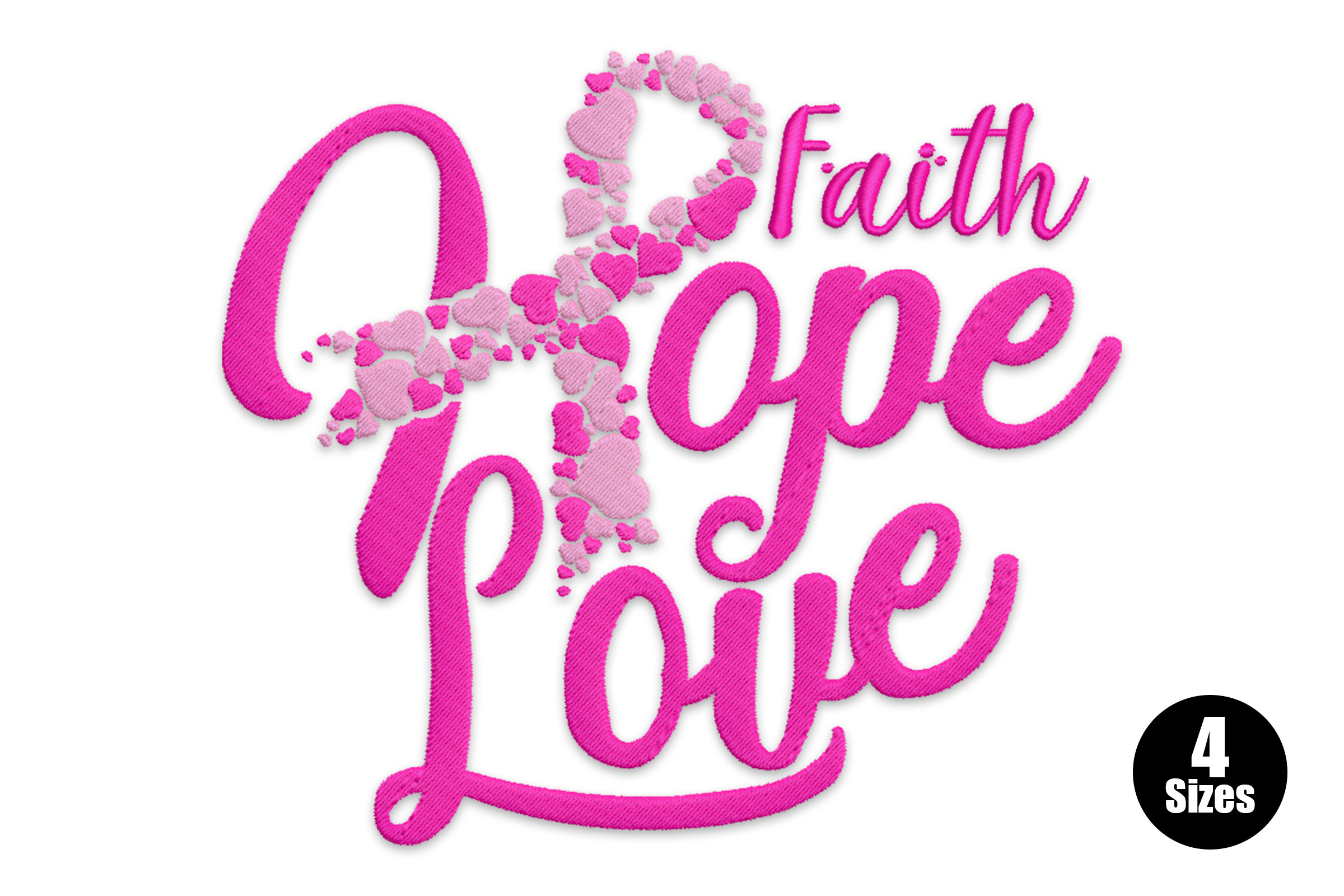 Faith Hope Love Breast Cancer Ribbon Embroidery Design
