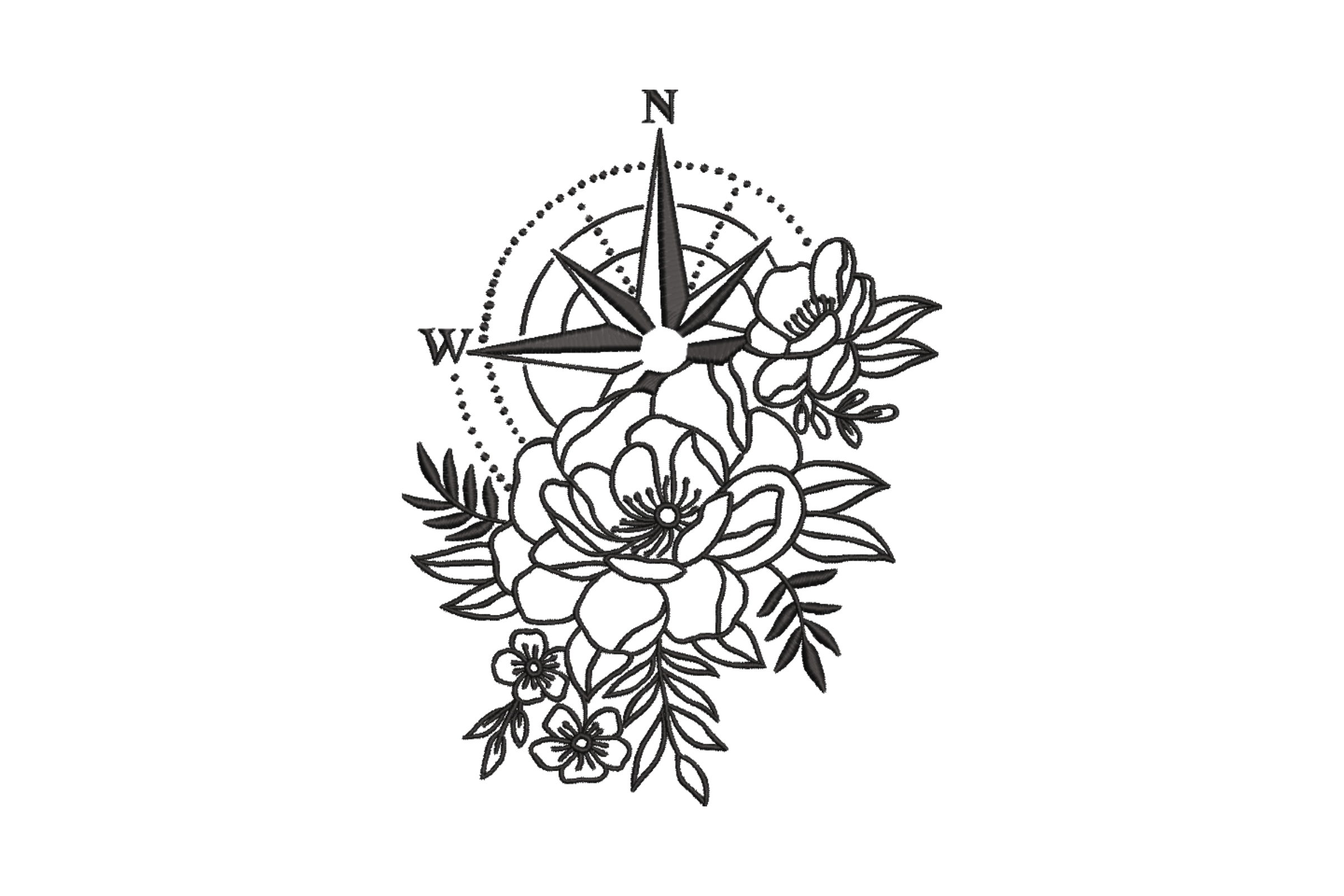 Floral Compass Machine Embroidery Design