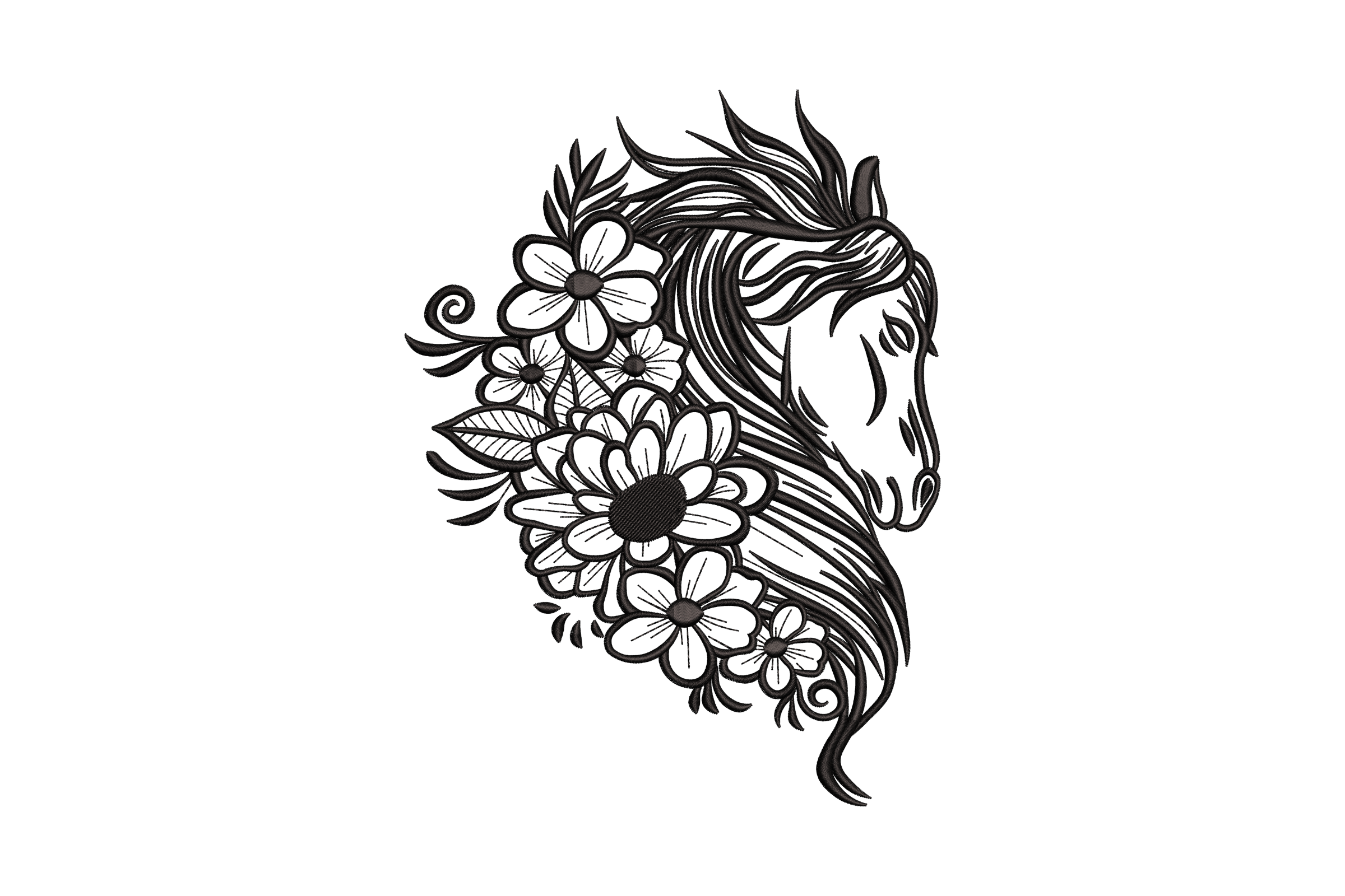 Floral Horse Silhouette Embroidery Design