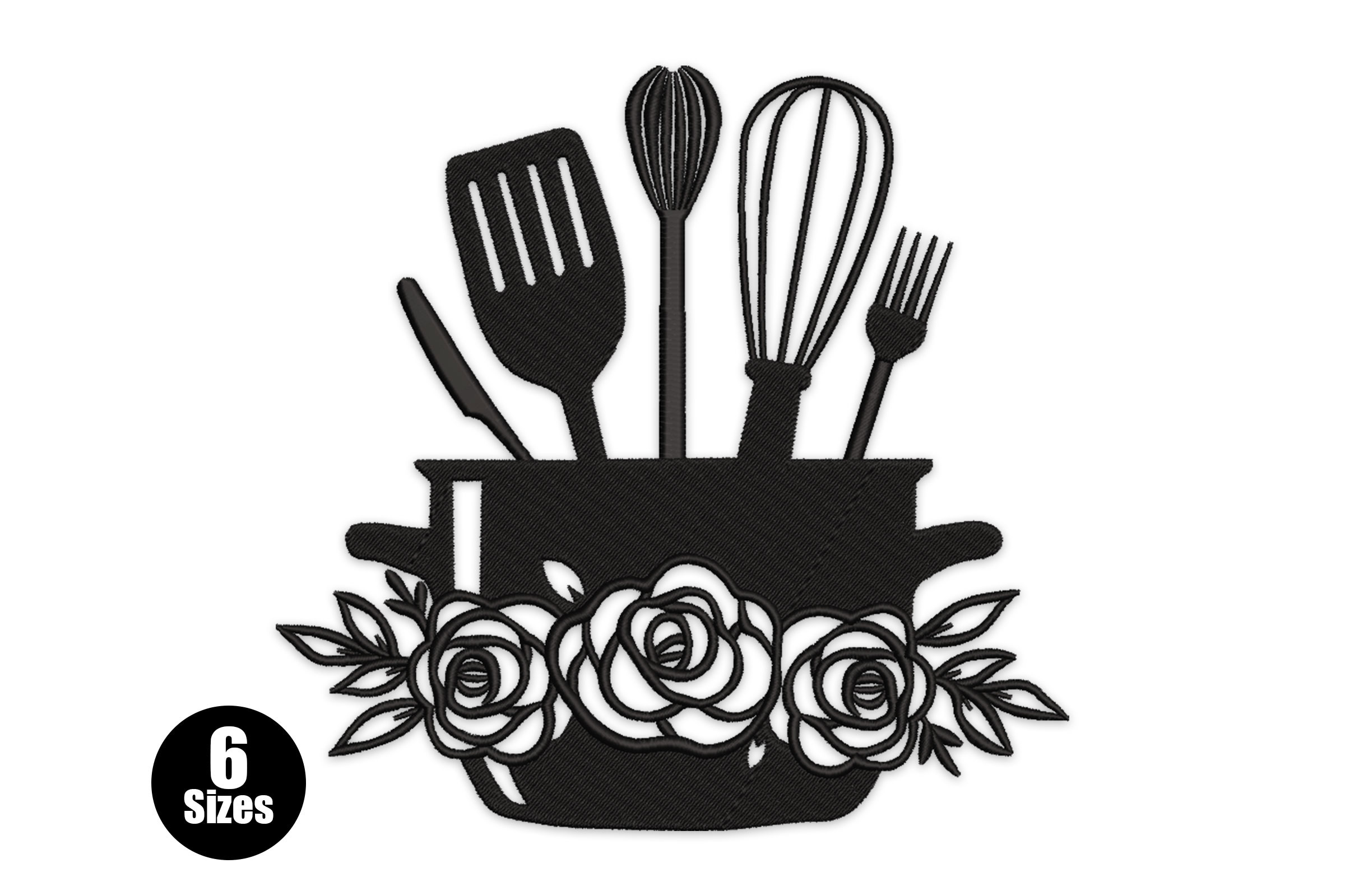 Floral Kitchen Utensil Pot Embroidery Design