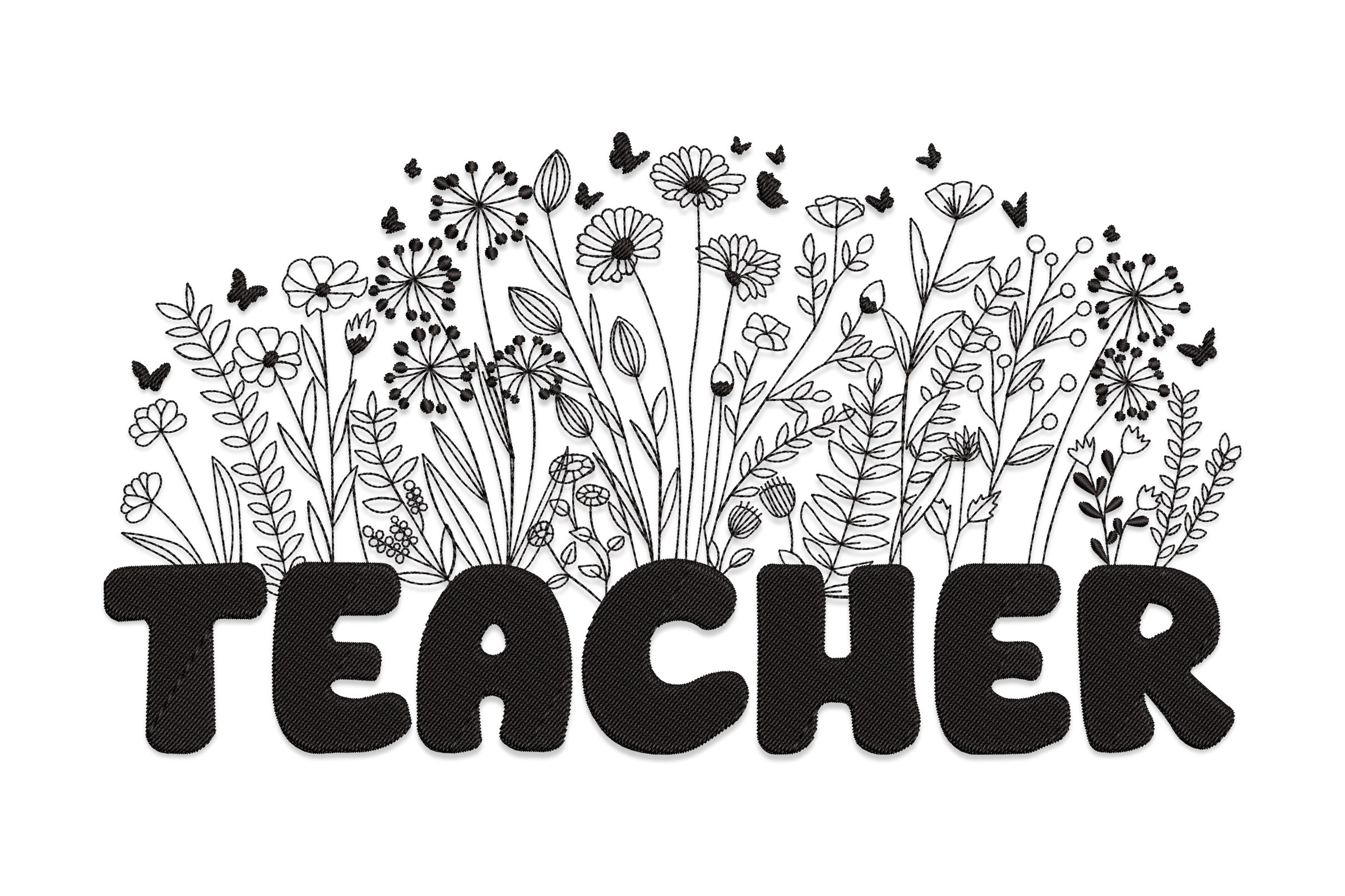 Free Floral Teacher Word Art Embroidery Design