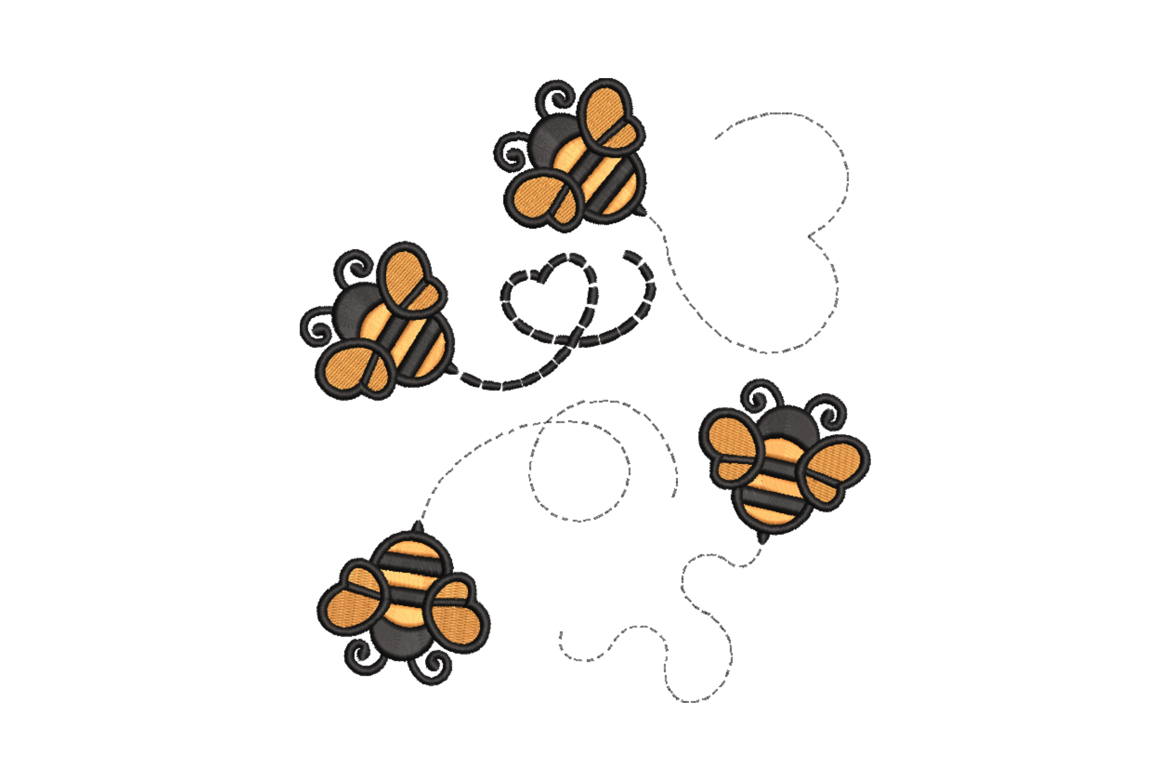 Flying Bees with Heart Trails Embroidery Design