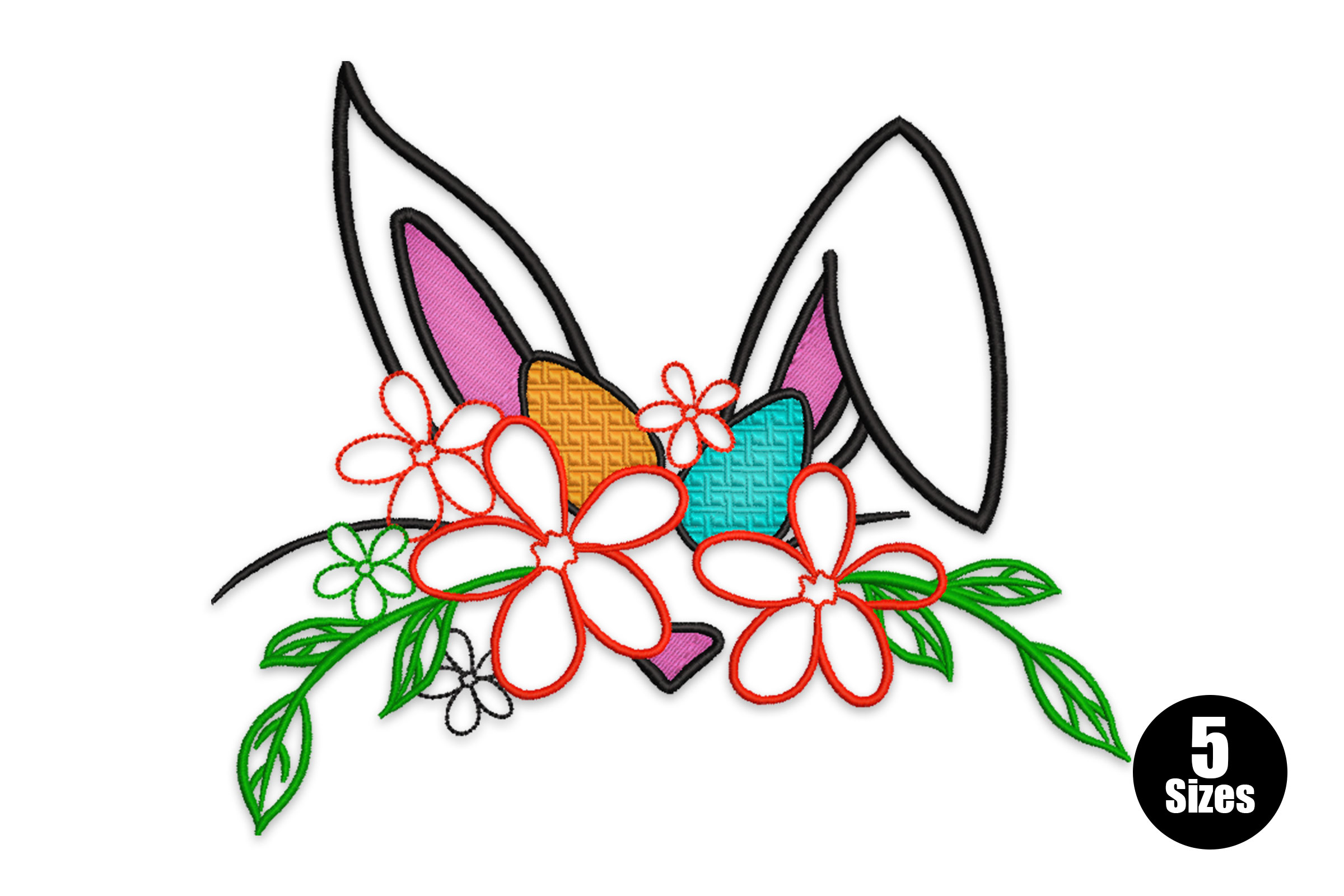 Free Bunny Ears with Floral Crown Embroidery Design