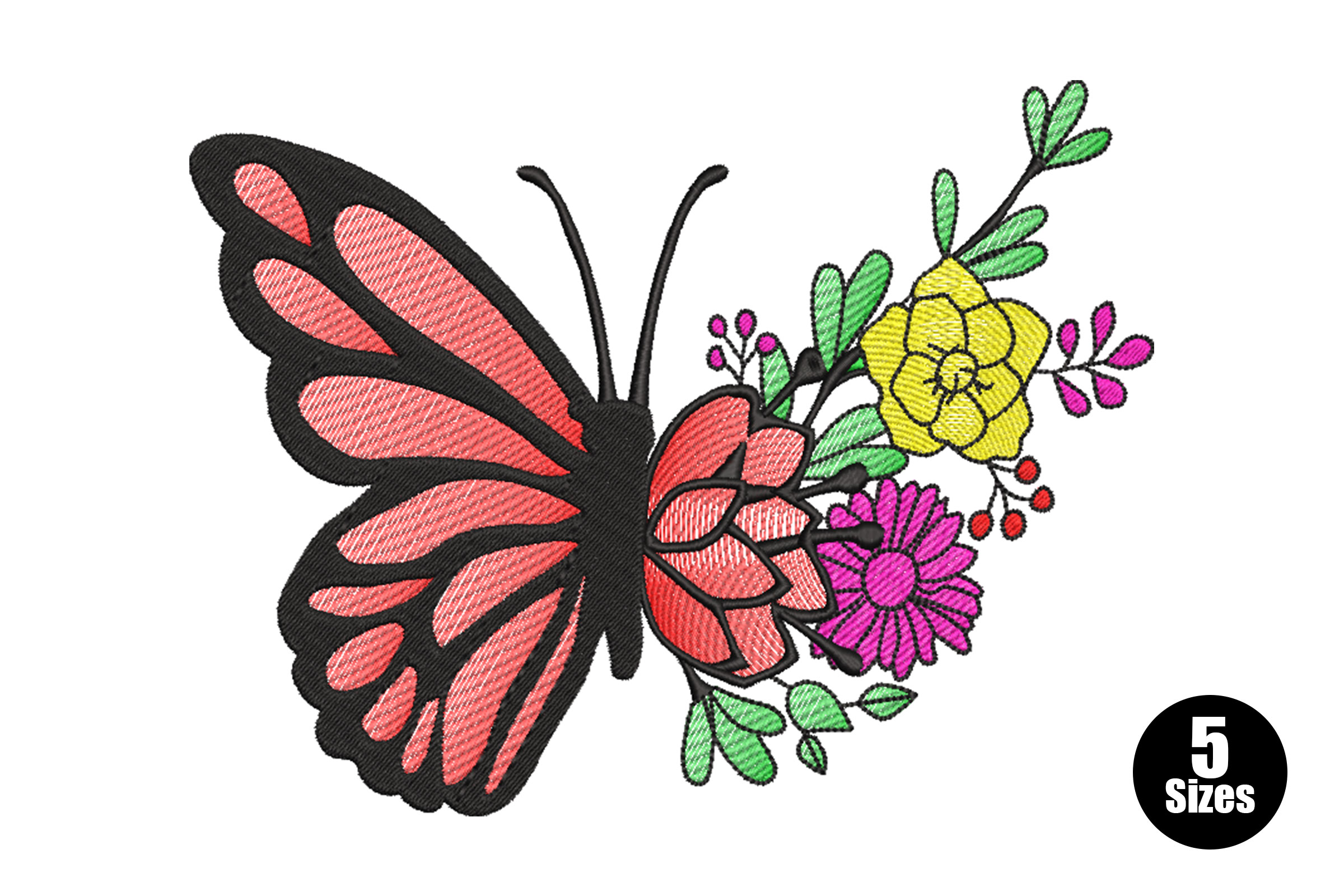 Free Butterfly with Floral Wings Embroidery Design