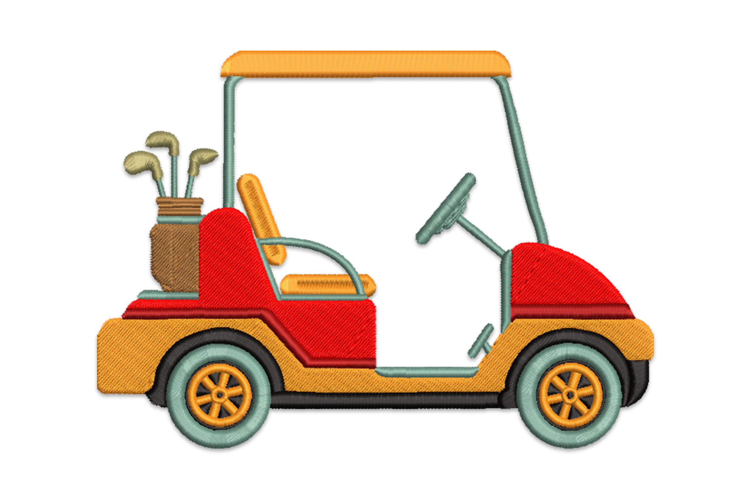 Golf Cart with Clubs Embroidery Design
