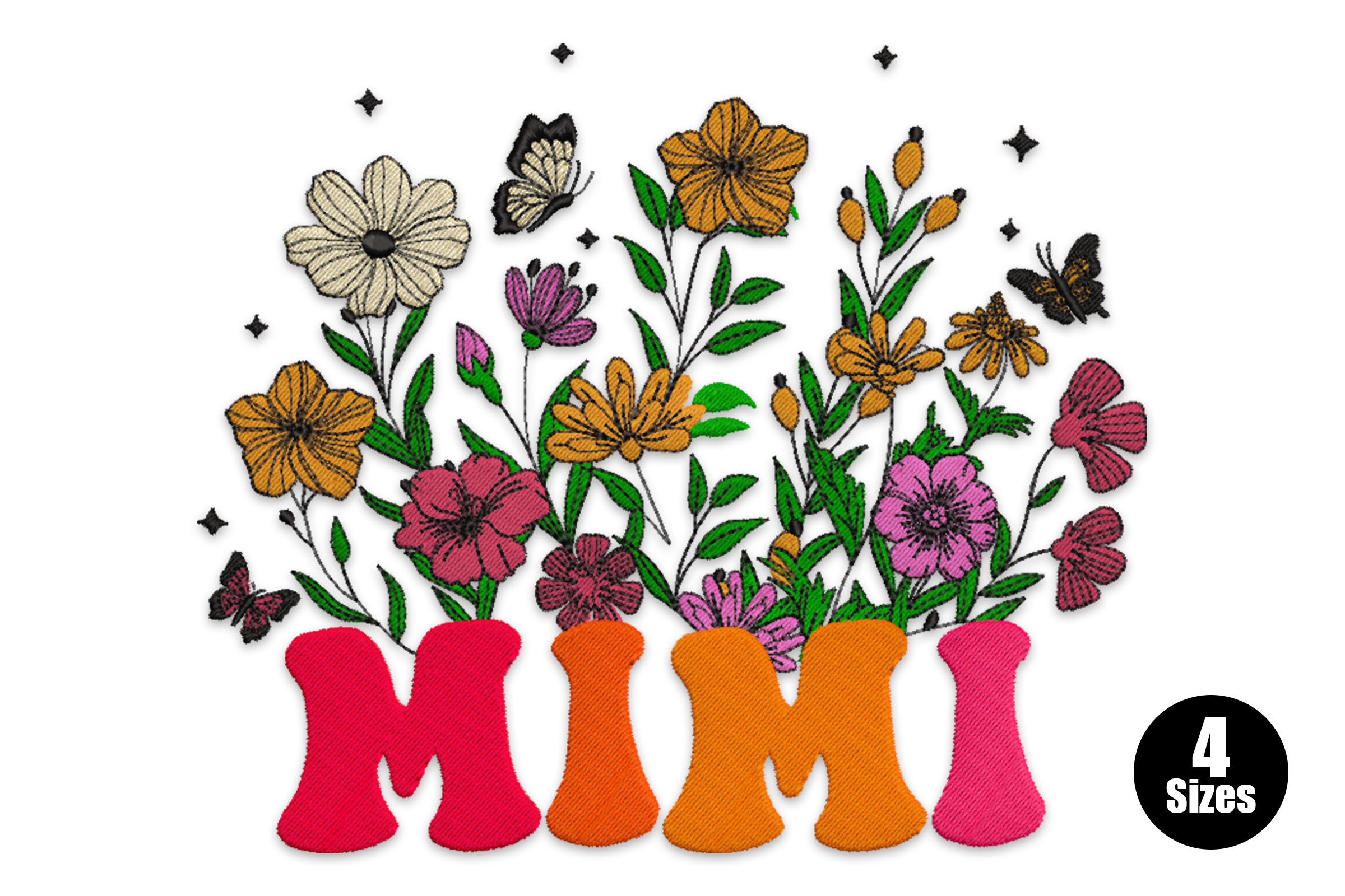 MIMI with Flowers and Butterflies Embroidery Design