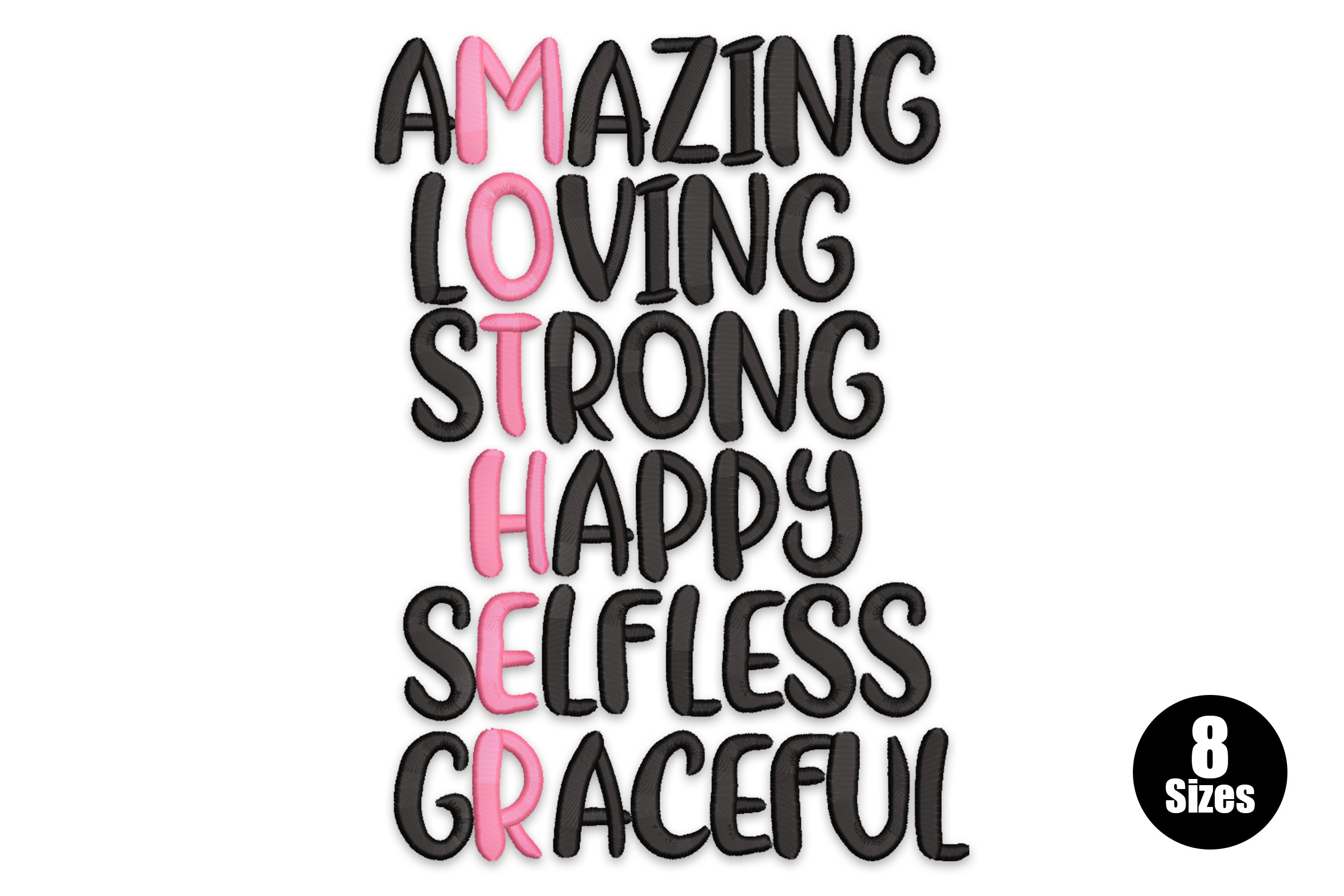 Mother Vertical Words Embroidery Design