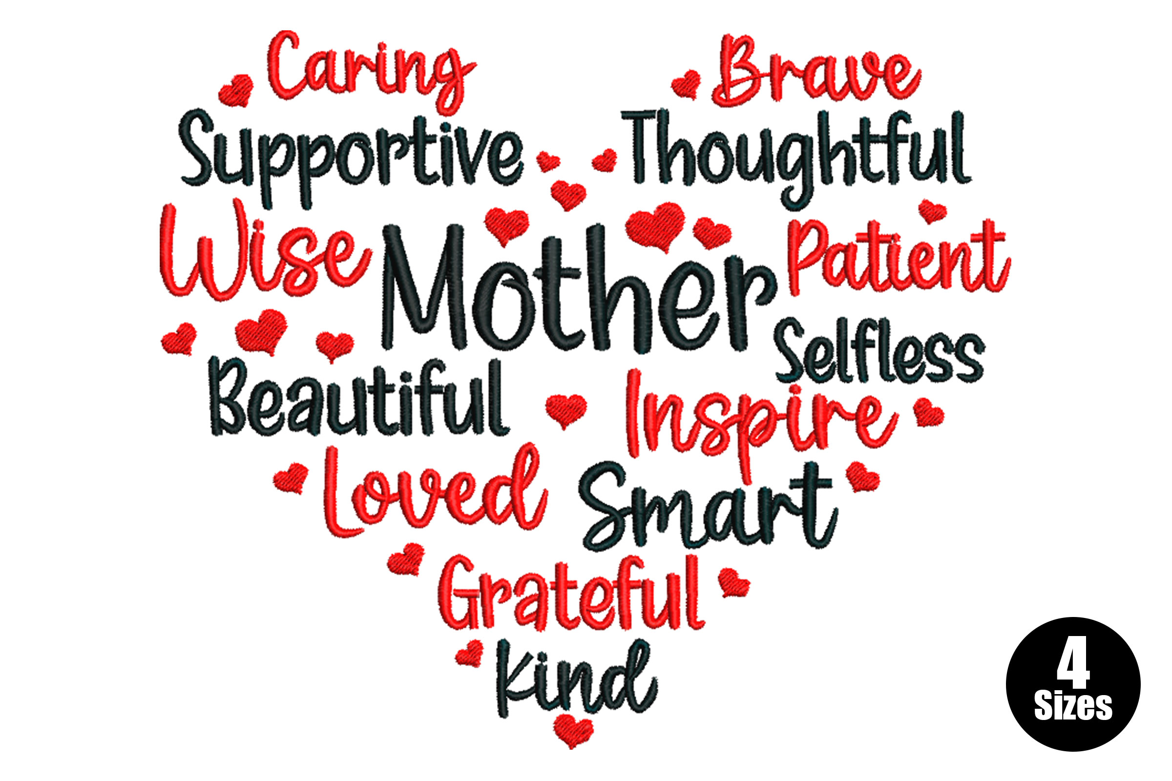 Mother Word Art Heart Embroidery Design