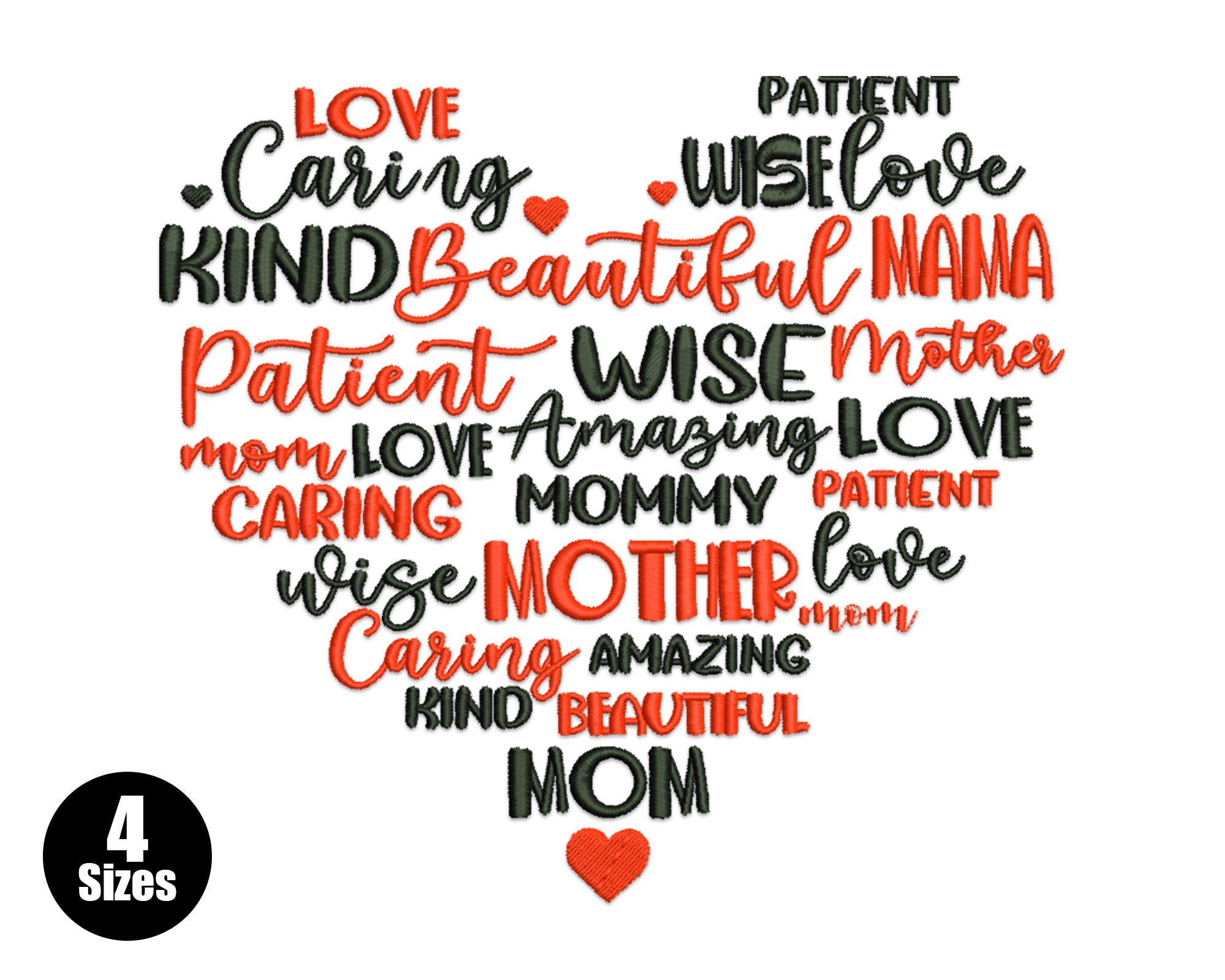 Mother’s Day Word Art Heart Embroidery Design