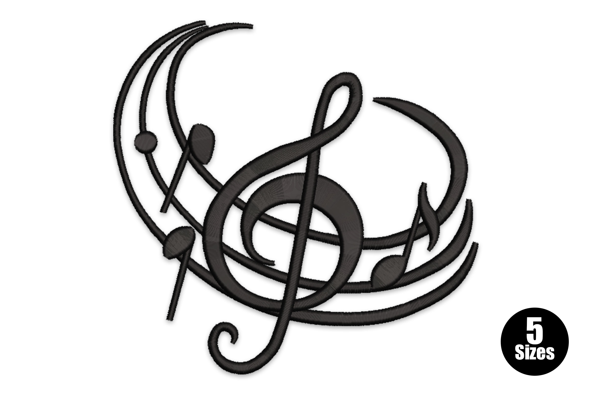 Music Notes with Treble Clef Embroidery Design