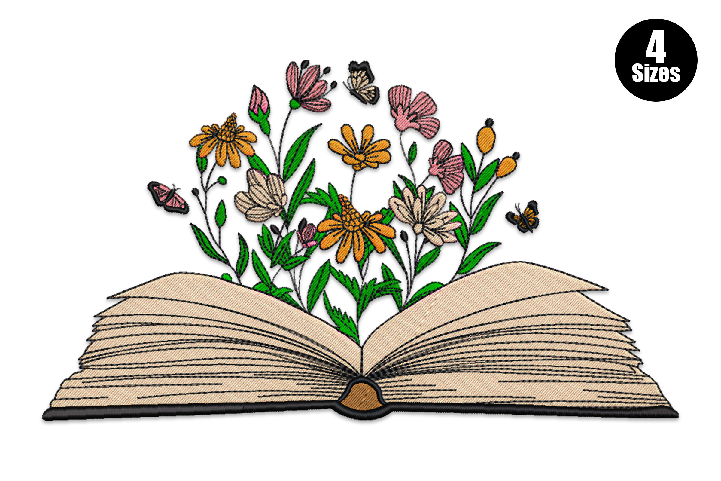 Open Book with Wildflowers Embroidery Design