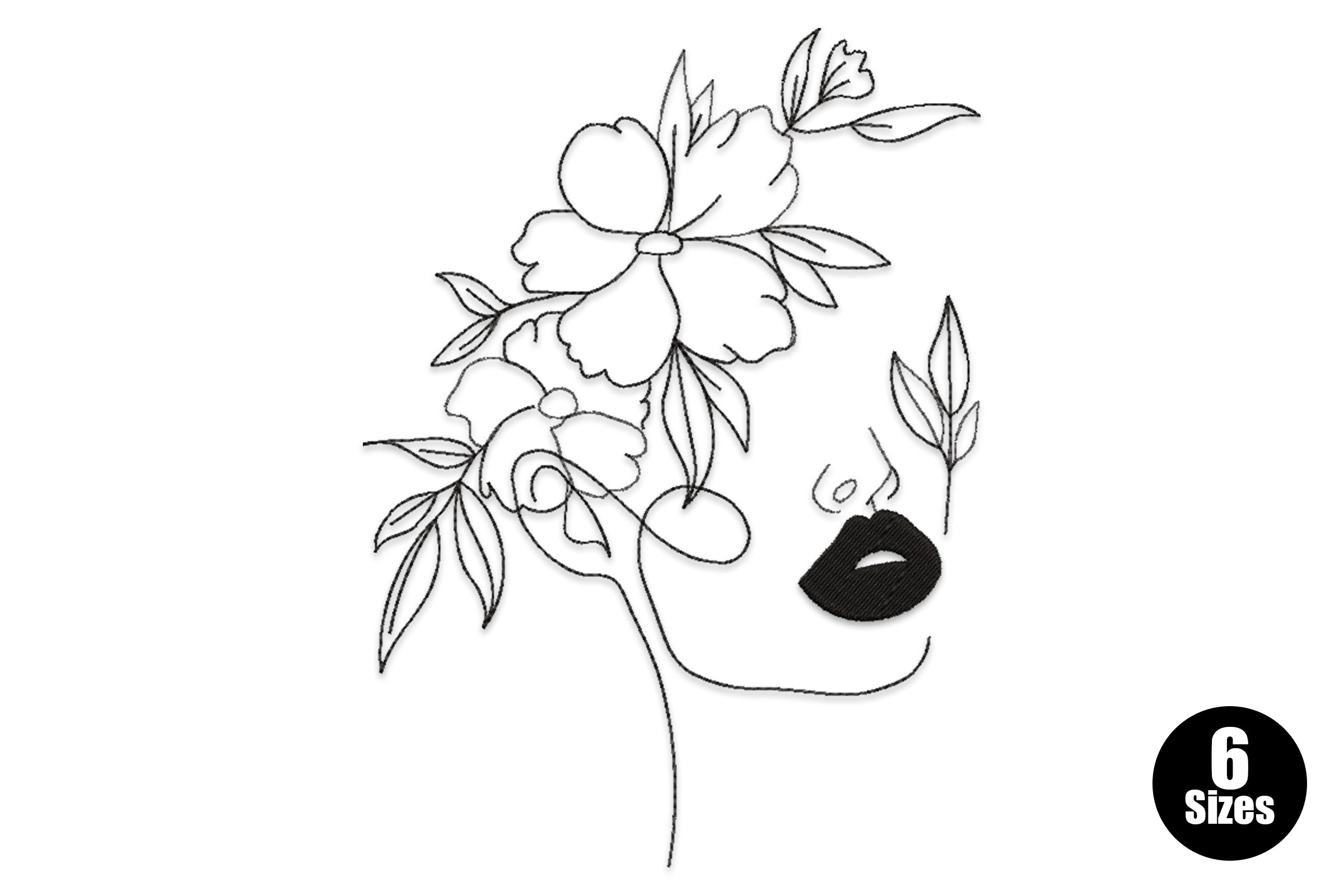 Premium Floral Woman Face Line Art Embroidery Design
