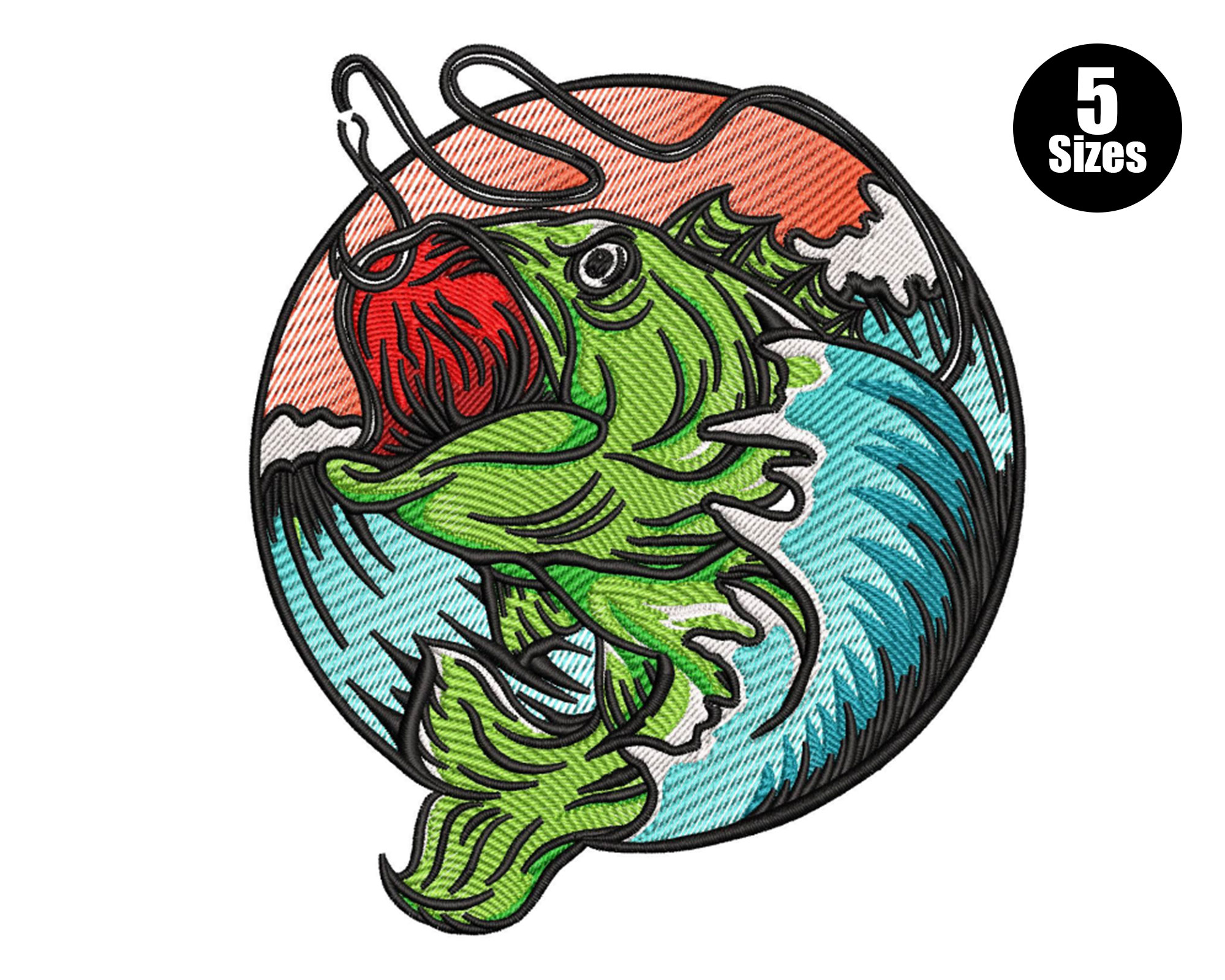 Premium Jumping Bass Fish Embroidery Design