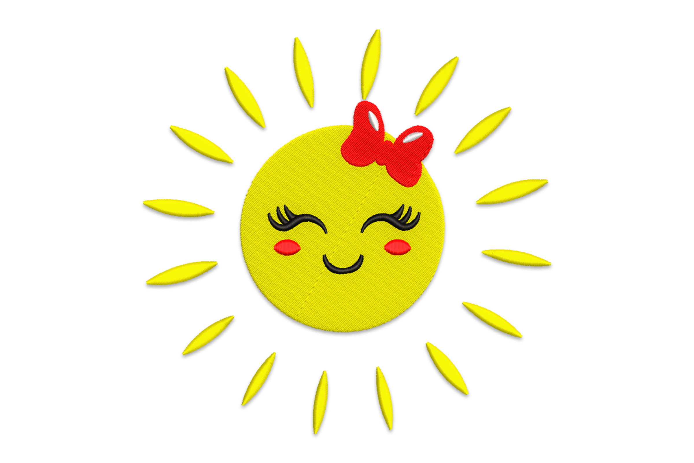 Premium Smiling Sun with Bow Embroidery Design