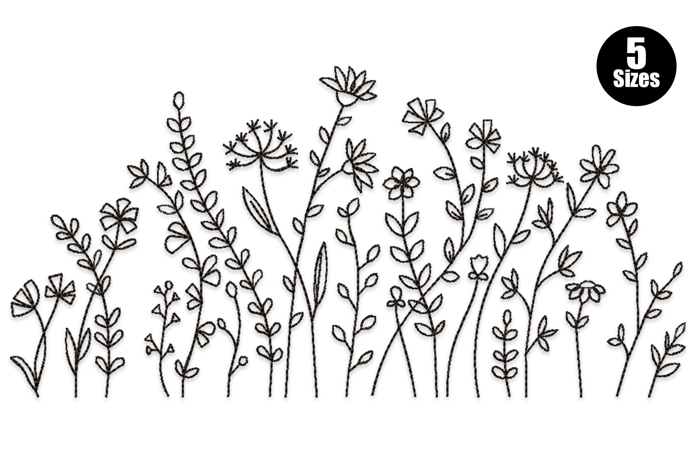 Premium Wildflower Line Art Embroidery Design