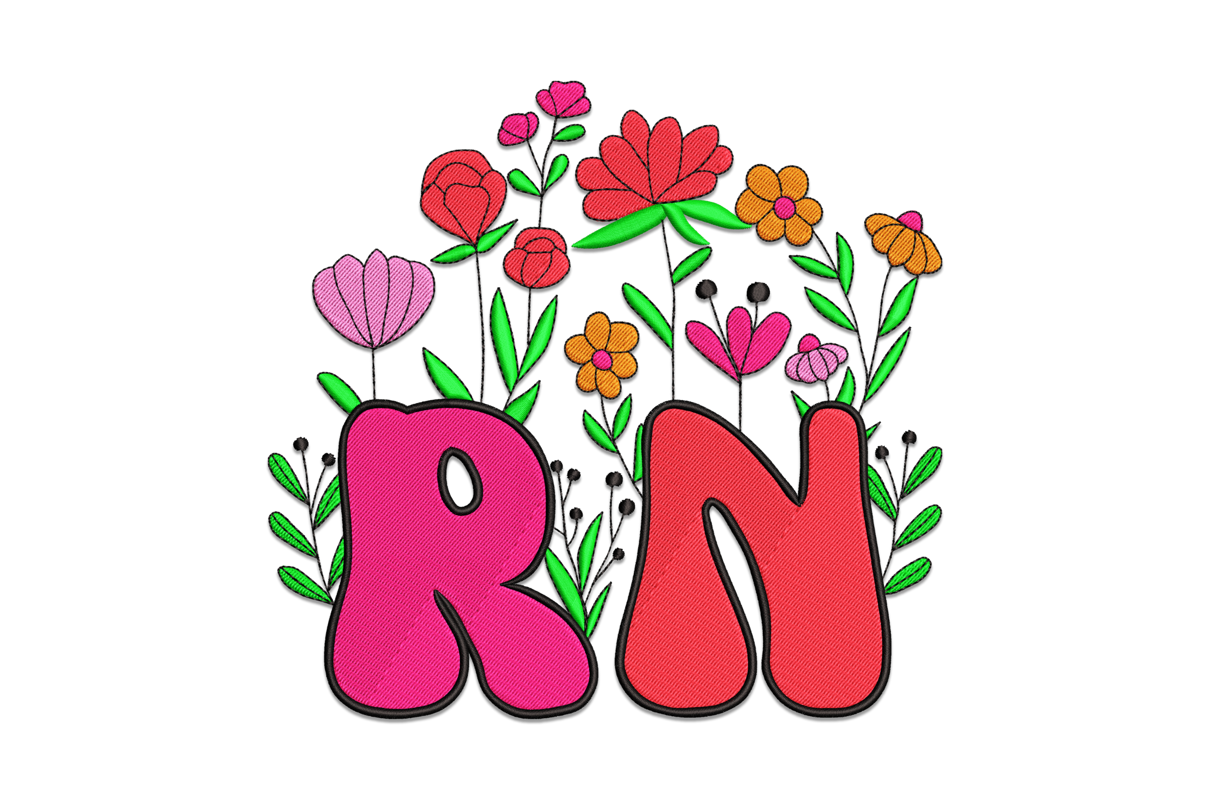 RN Nurse Floral Embroidery Design