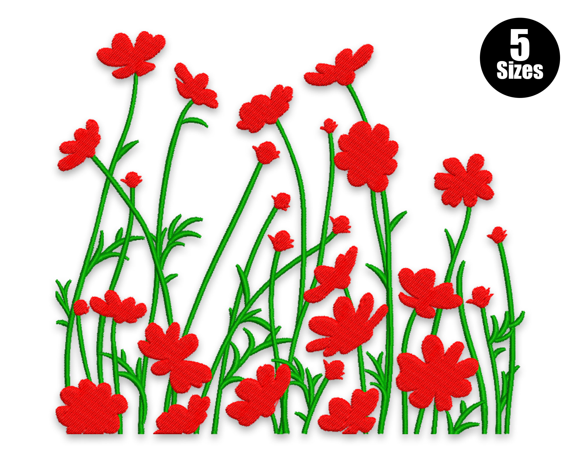 Red Wildflower Field Embroidery Design