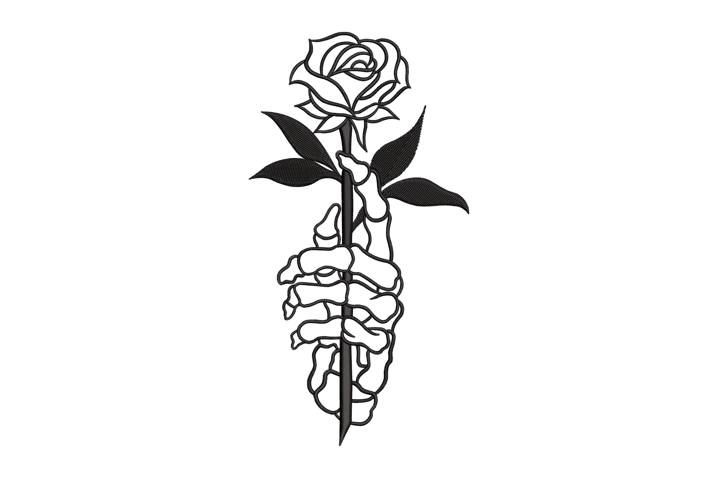 Skeleton Hand Holding a Rose Embroidery Design