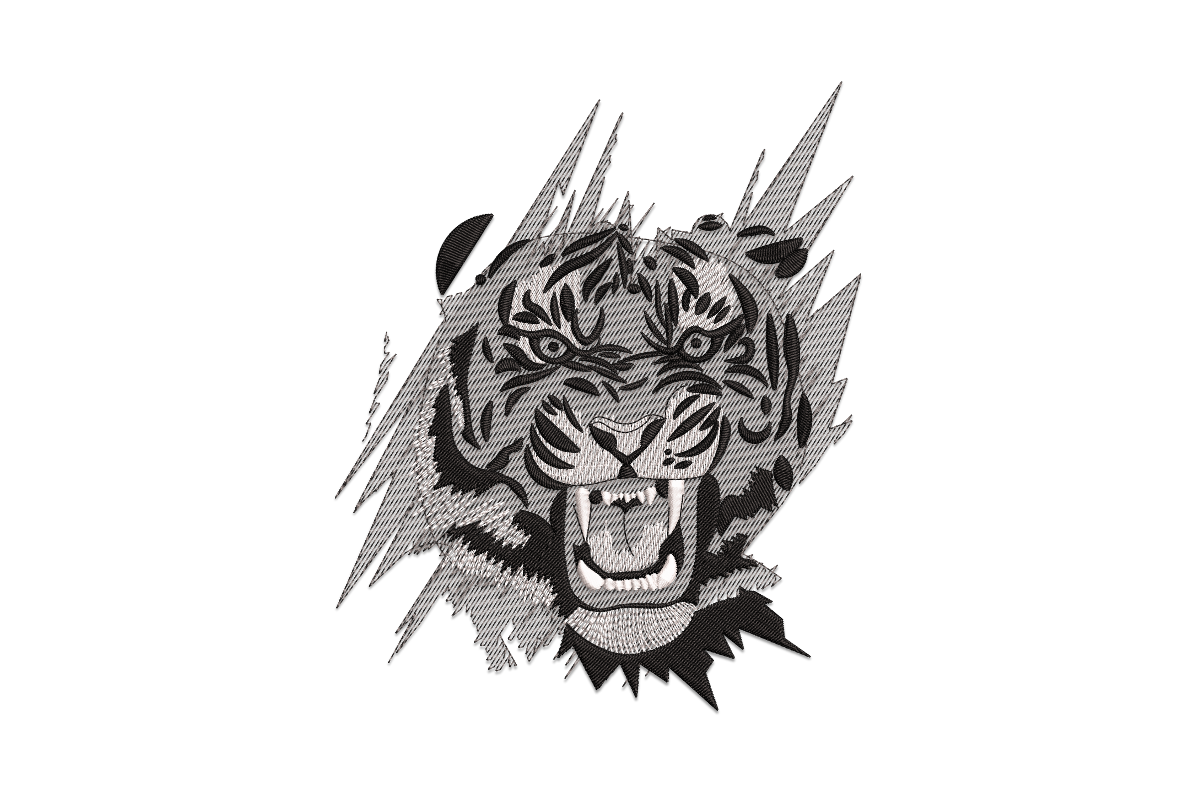 Abstract Angry Tiger Face Embroidery Design
