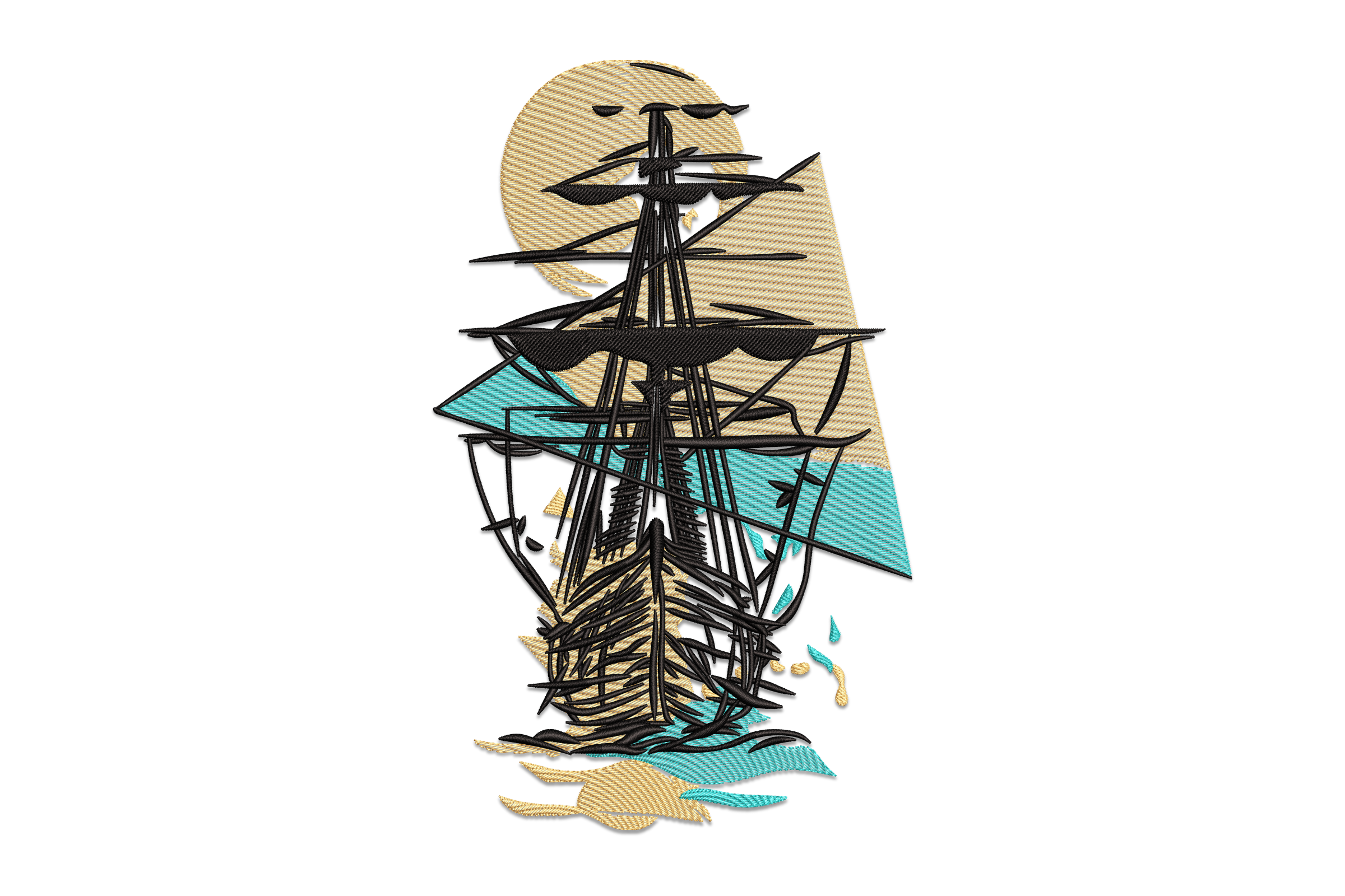 Abstract Pirate Ship Embroidery Design
