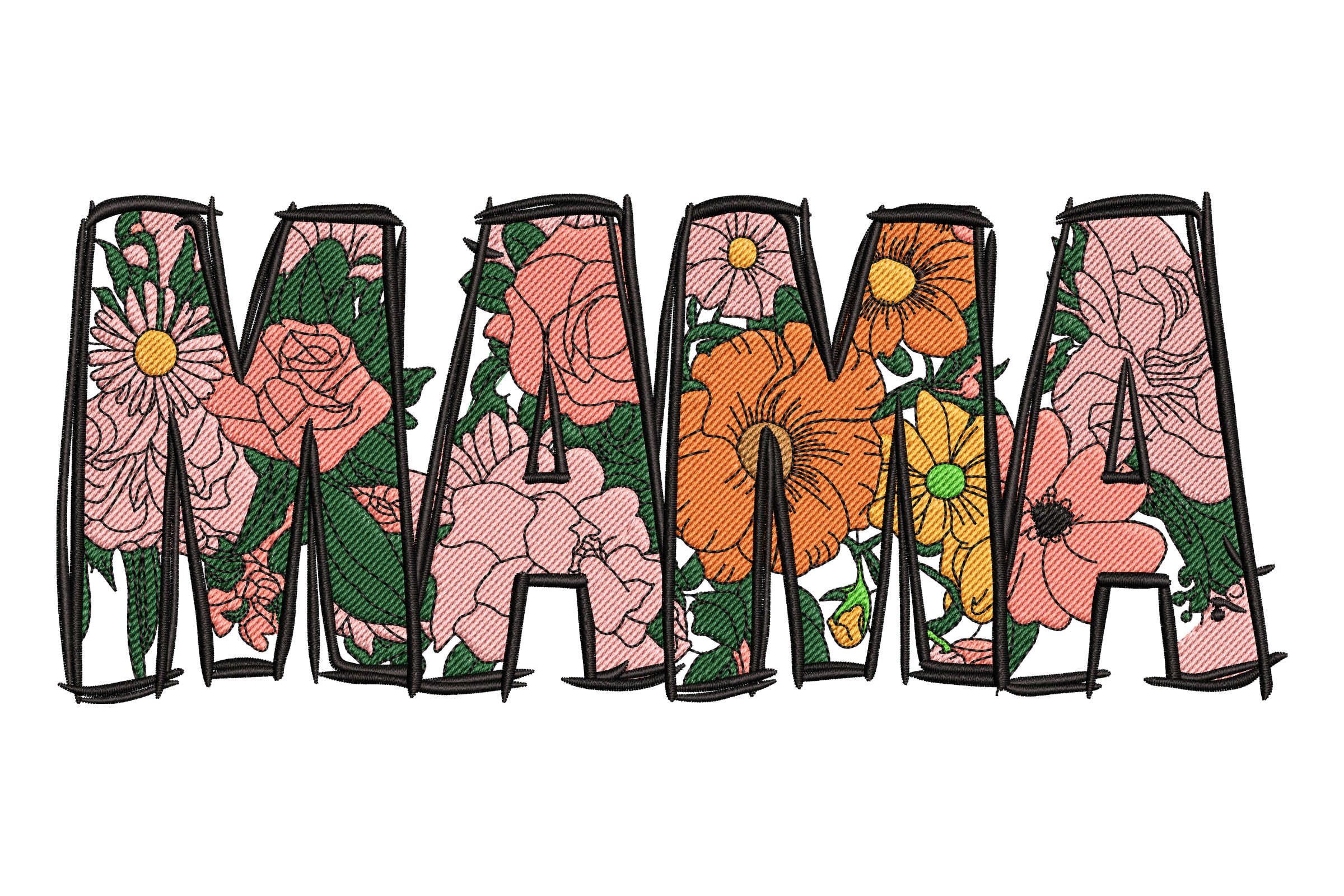 Free Bold Letters Floral MAMA Embroidery Design