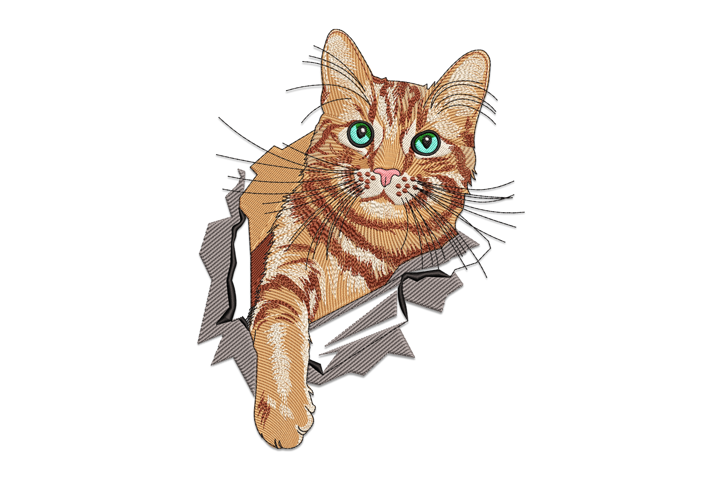 Free Cat Breaking Through Wall Embroidery Design