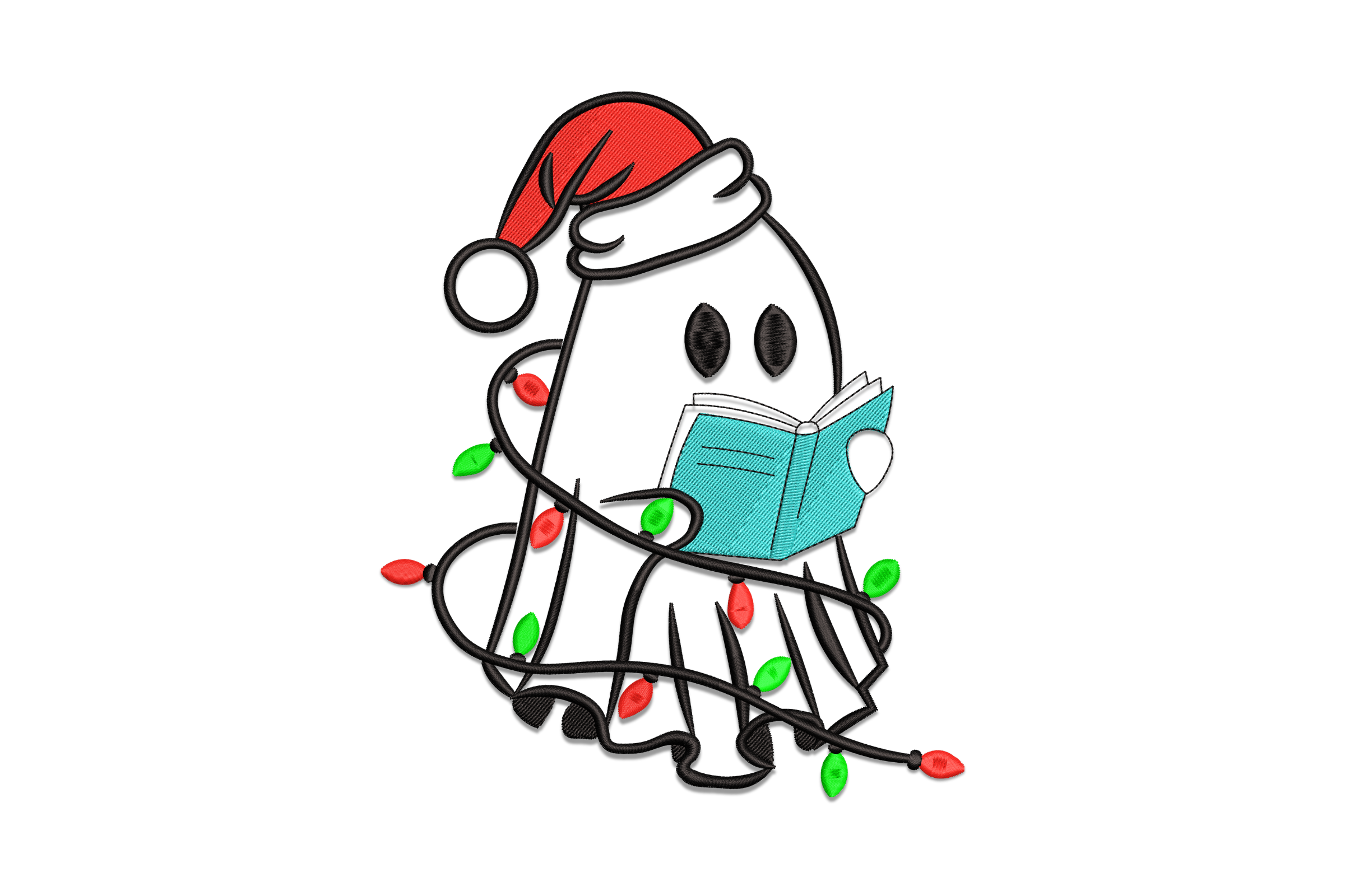 Christmas Ghost Reading Embroidery Design