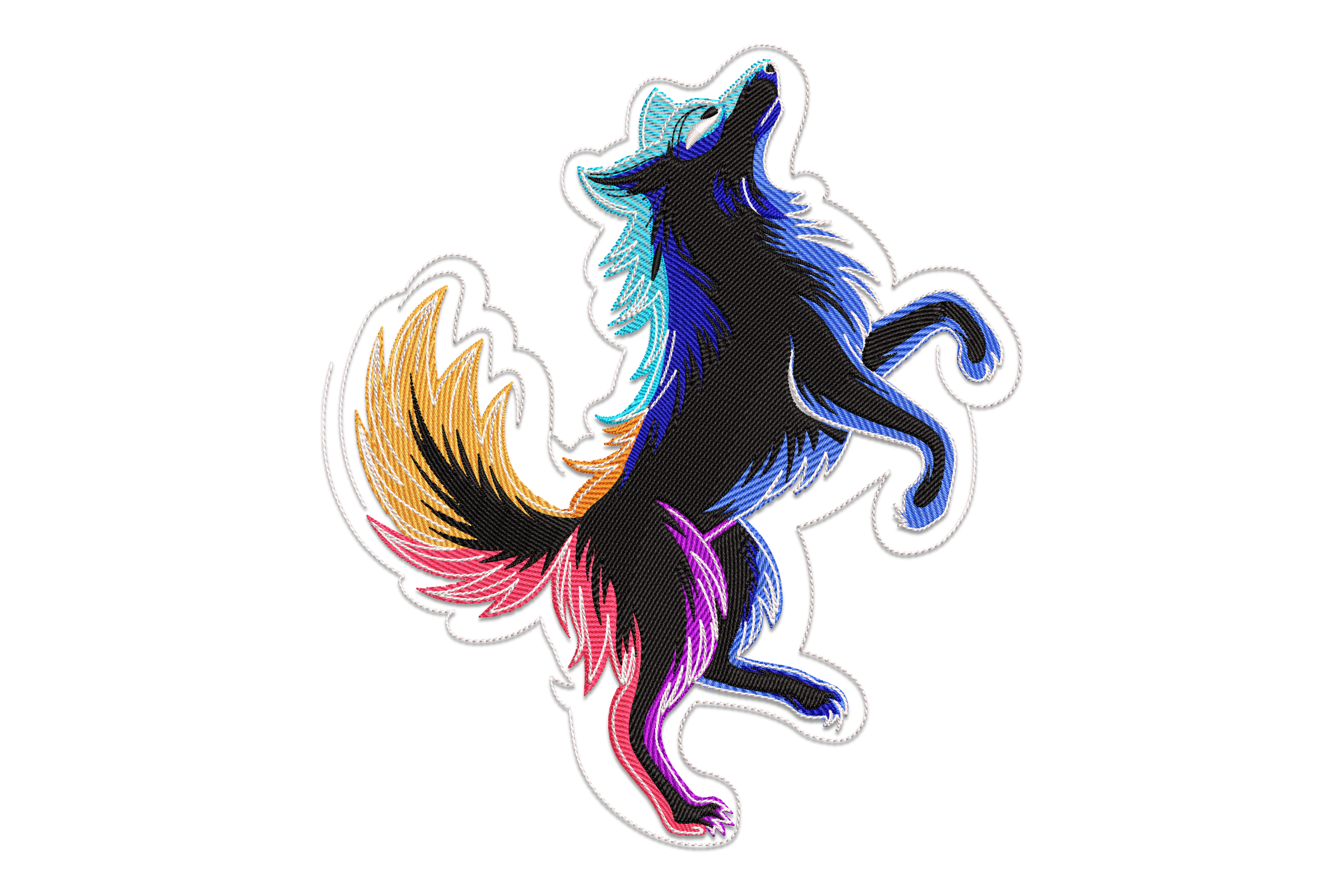Colorful Wolf Embroidery Design
