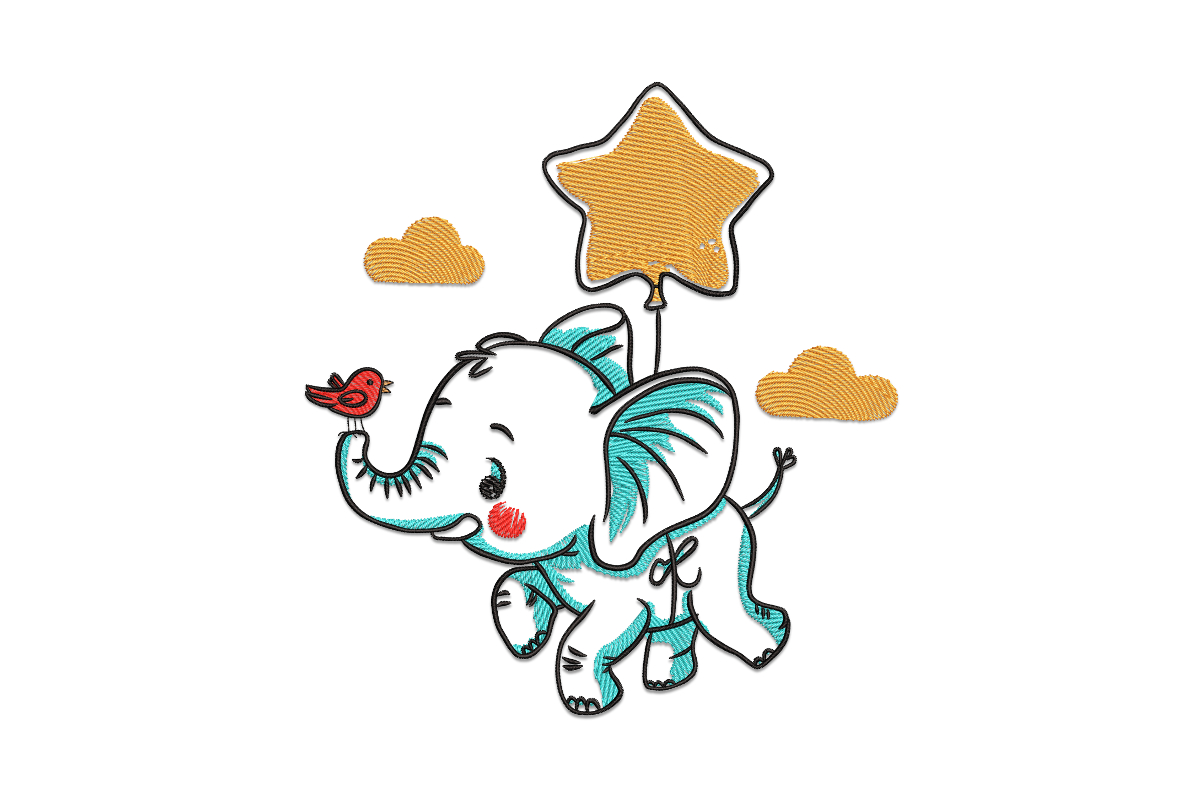 Free Cute Elephant with Star Balloon Embroidery Design