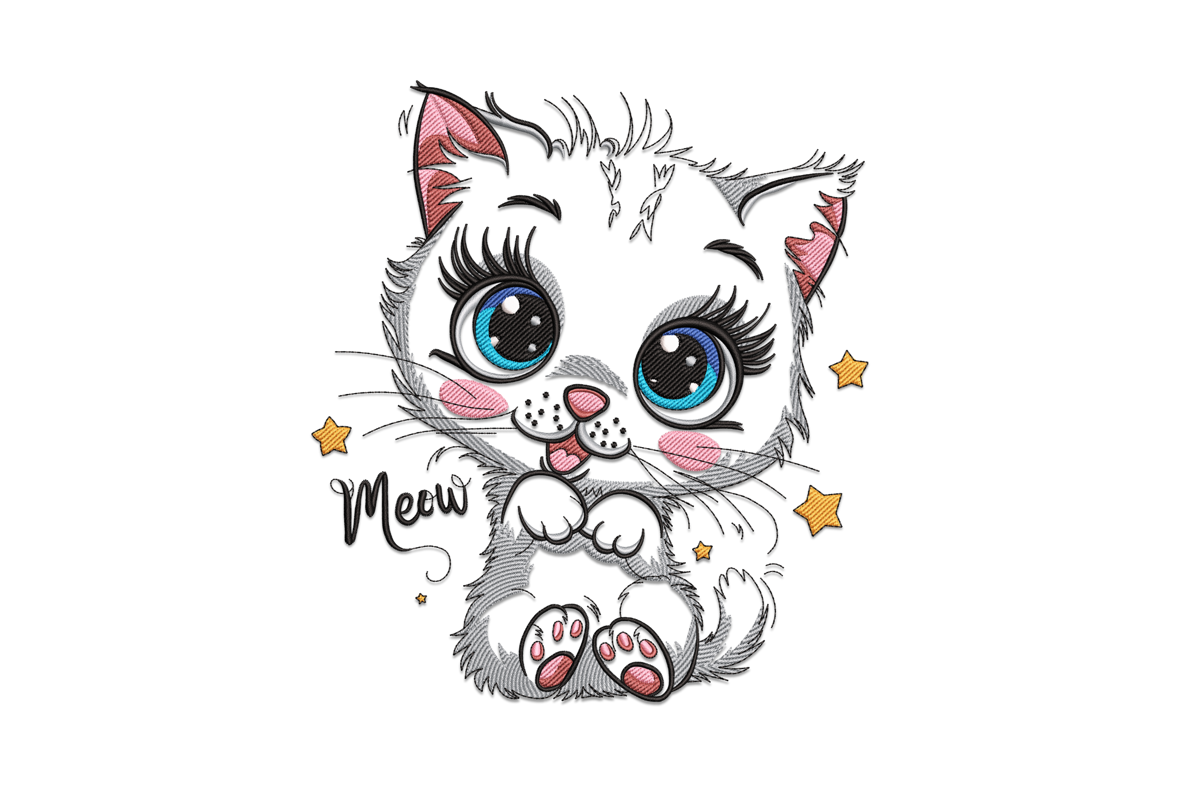 Cute Meowing Kitten Embroidery Design
