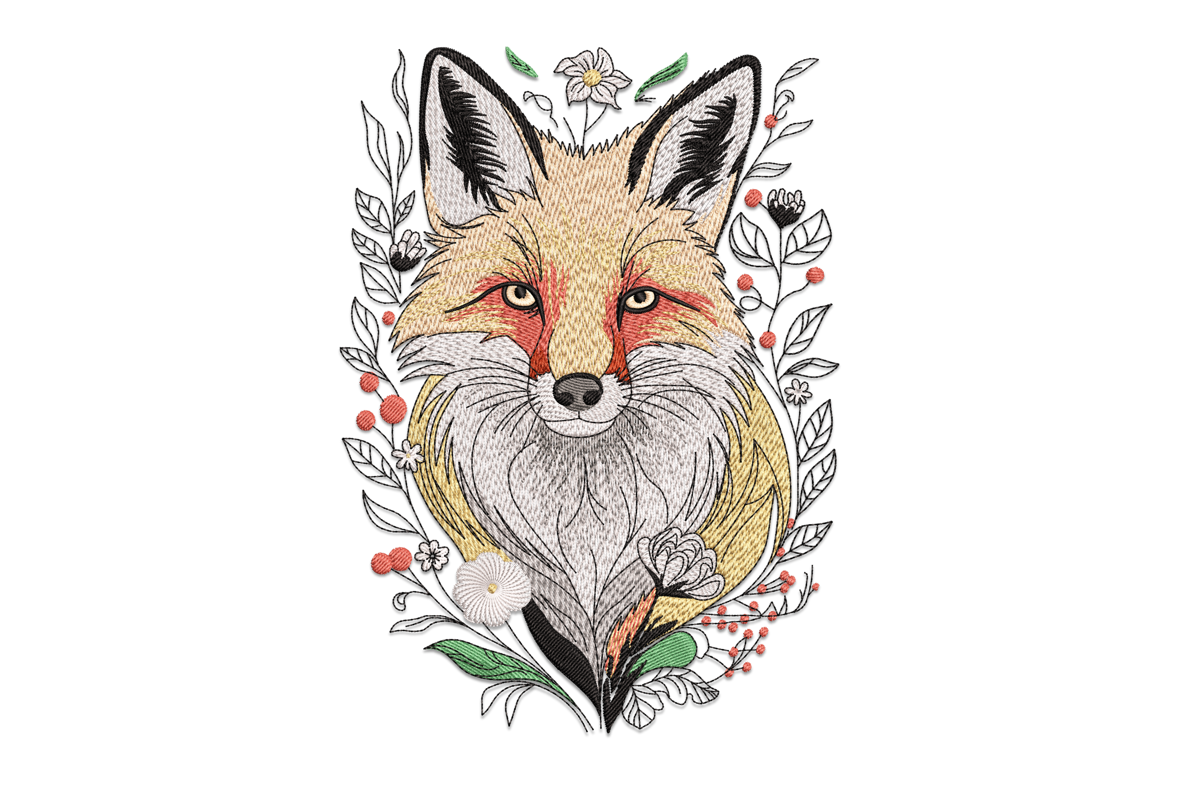 Floral Fox Embroidery Design