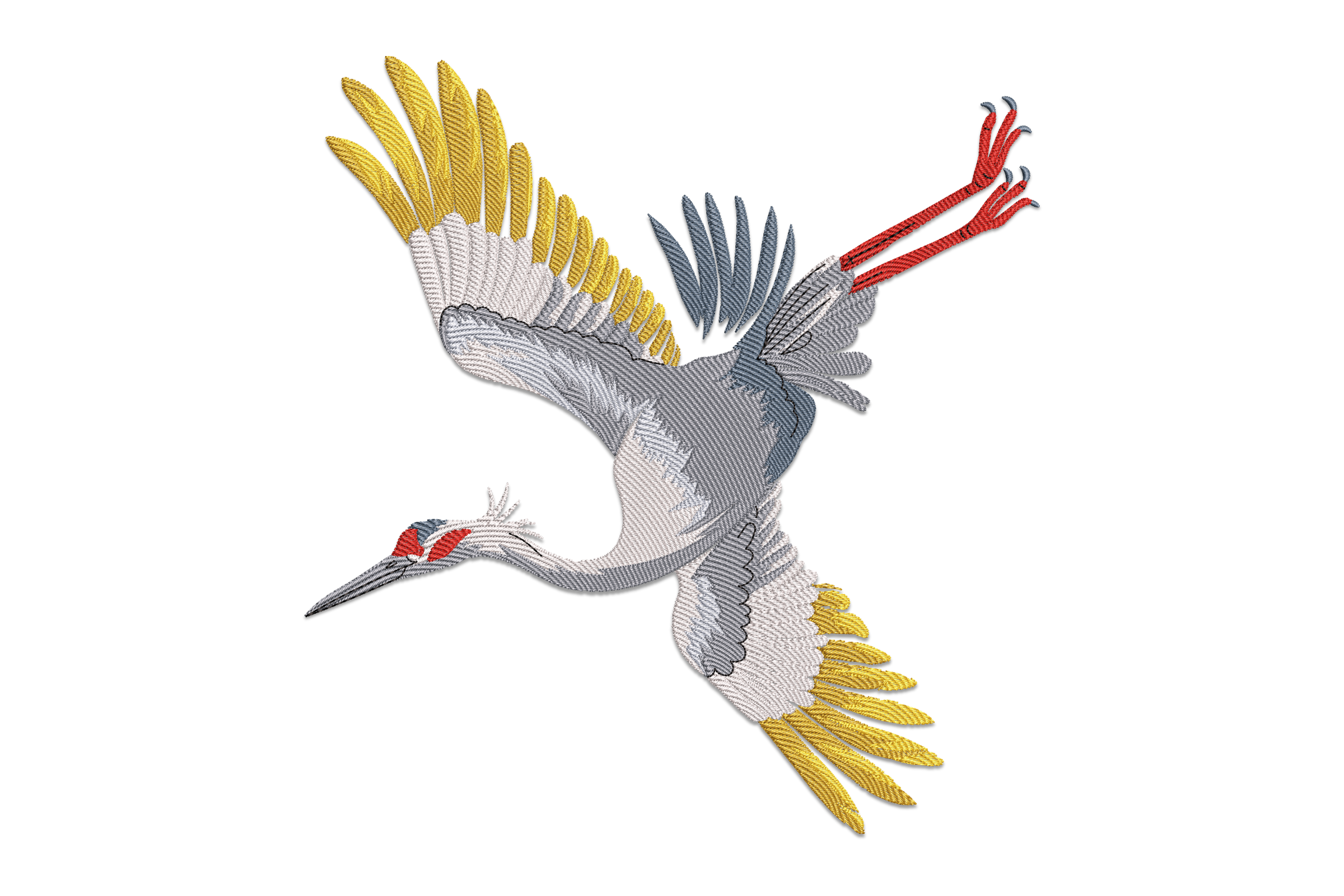 Graceful Flying Crane Embroidery Design